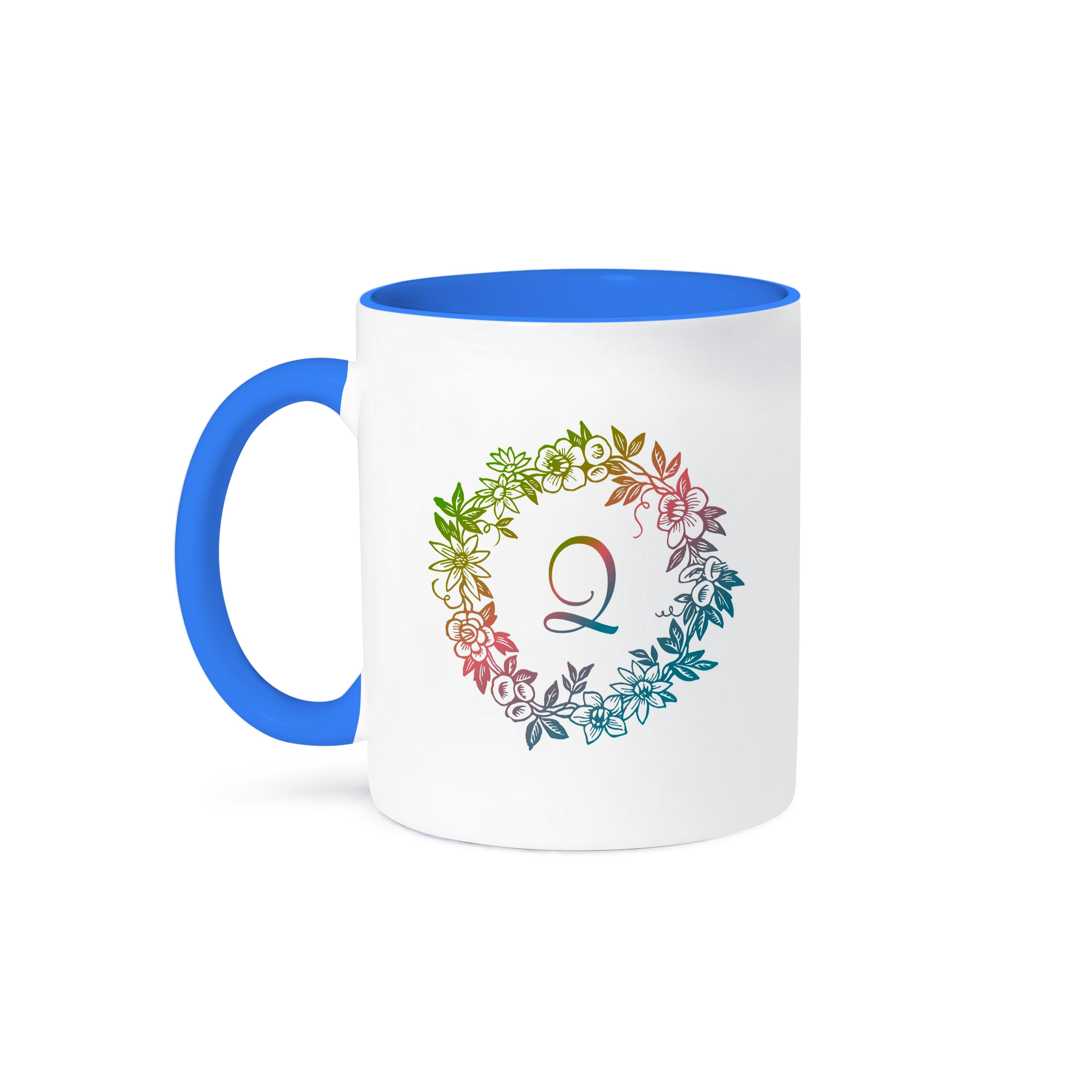 Initial Q- Circular Flower Motif In Softly Blended Green Pink And Blue ...