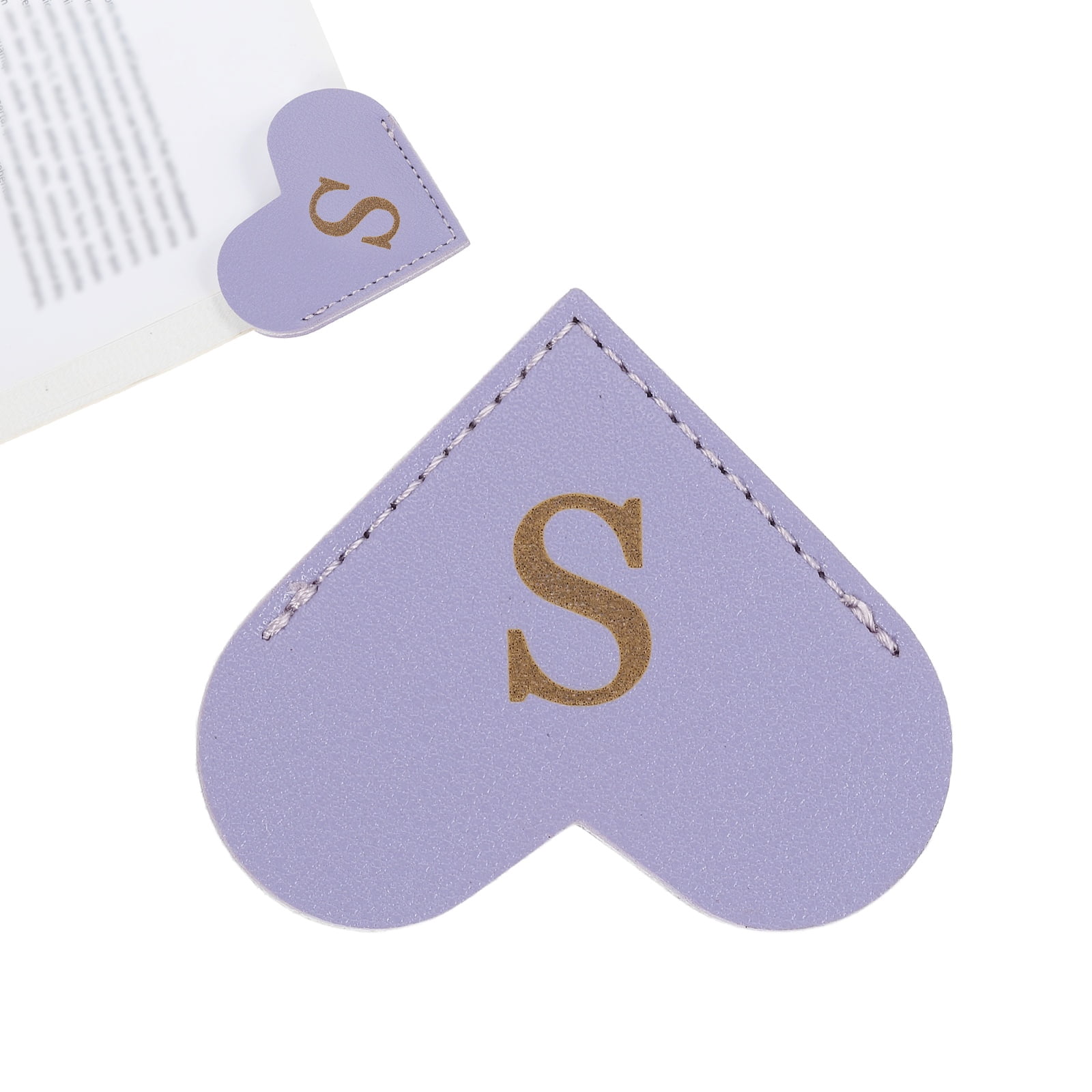 Initial S Corner Bookmarks, Heart Shape Leather Book Marks Page Markers ...