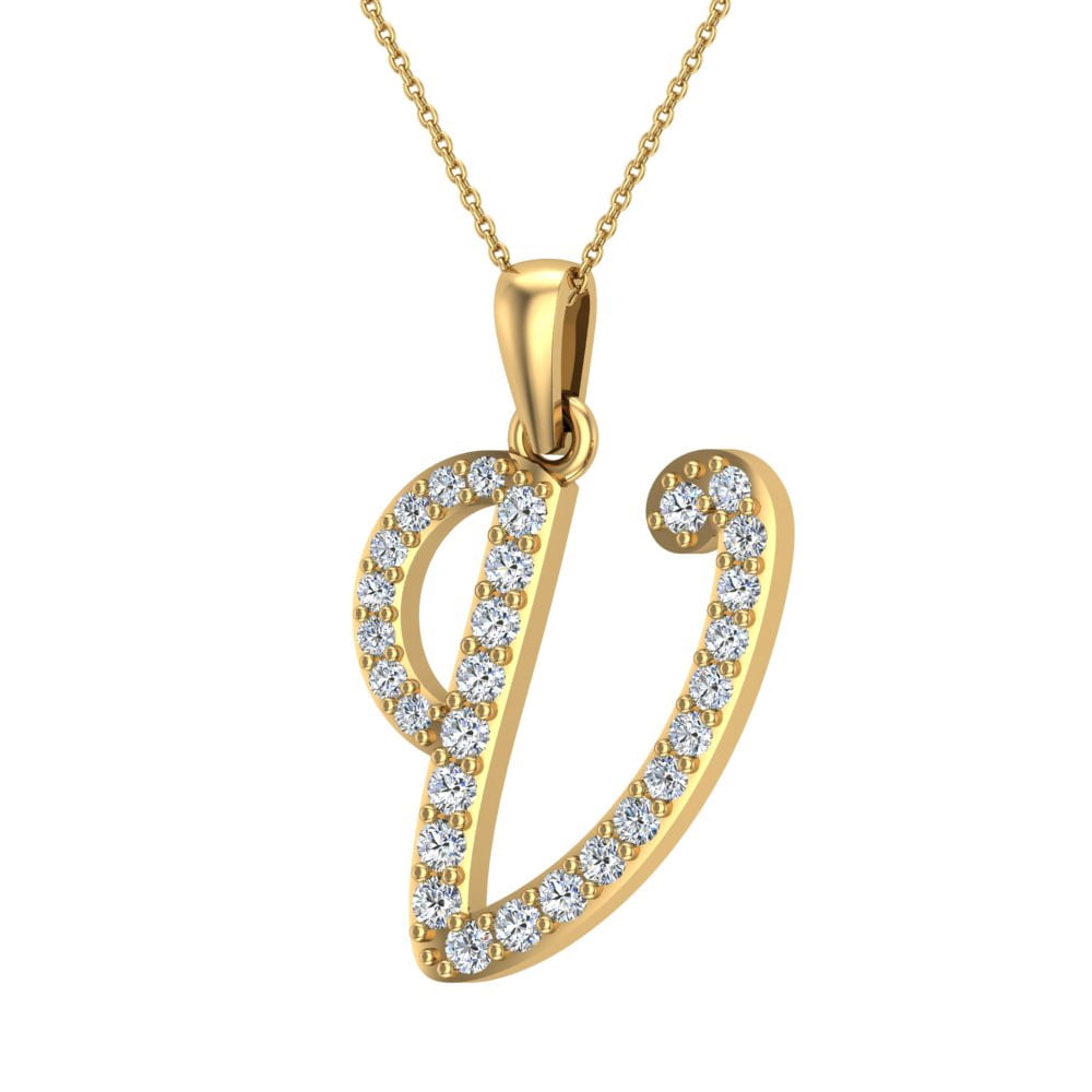 Initial V Letter Necklace Diamond Necklaces Women-Men 18K Gold Chain ...