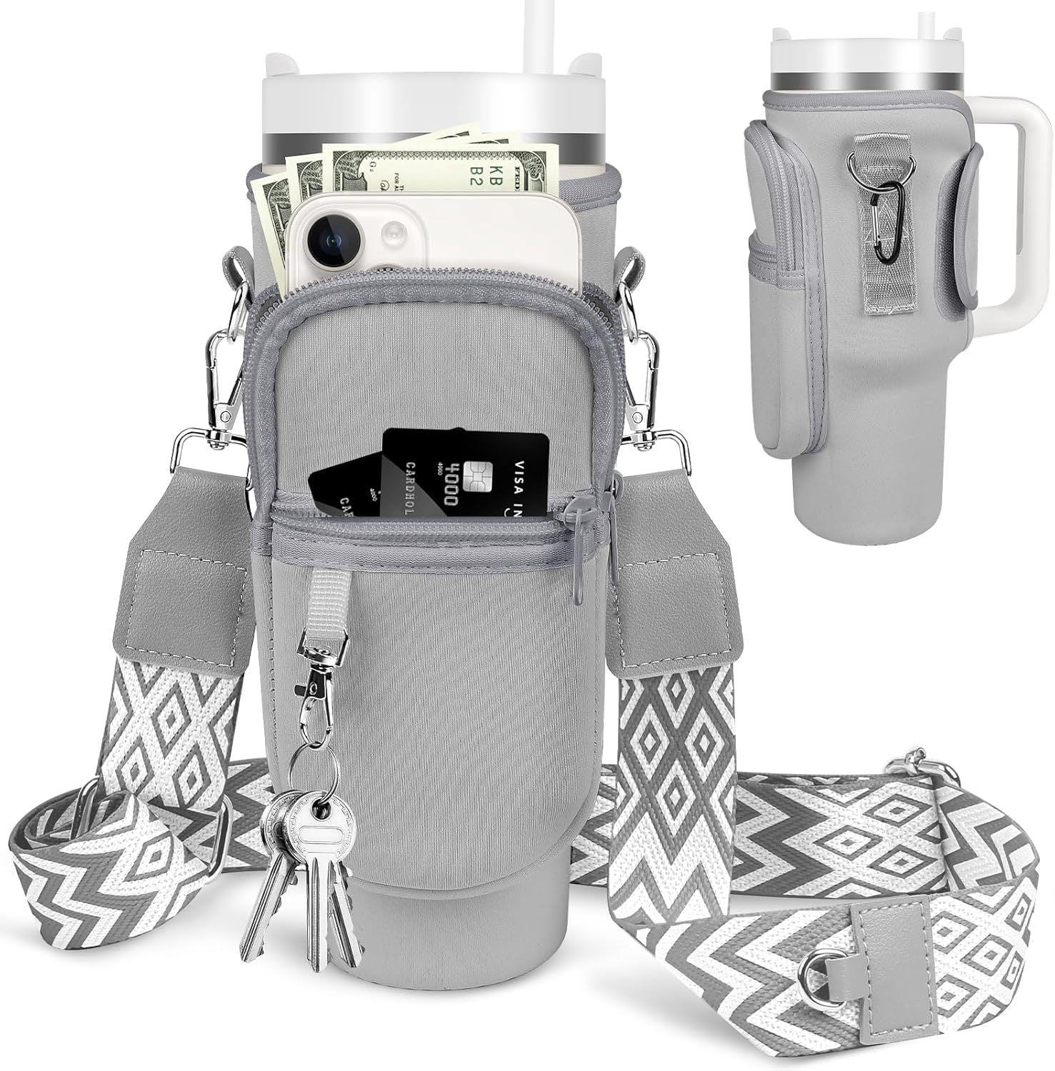 Initial Water Bottle Holder with Strap for Stanley Cup 40 oz Tumbler ...