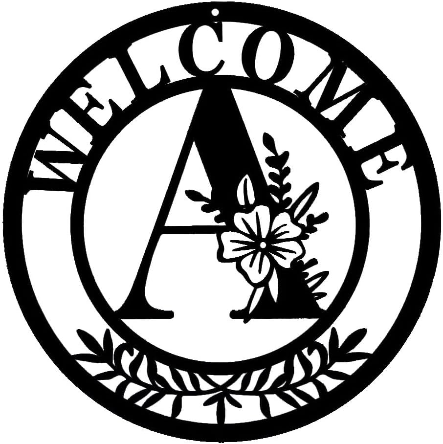 Initial Welcome Sign Front Door Wreath, 12 Inch Metal Monogrammed Sign ...