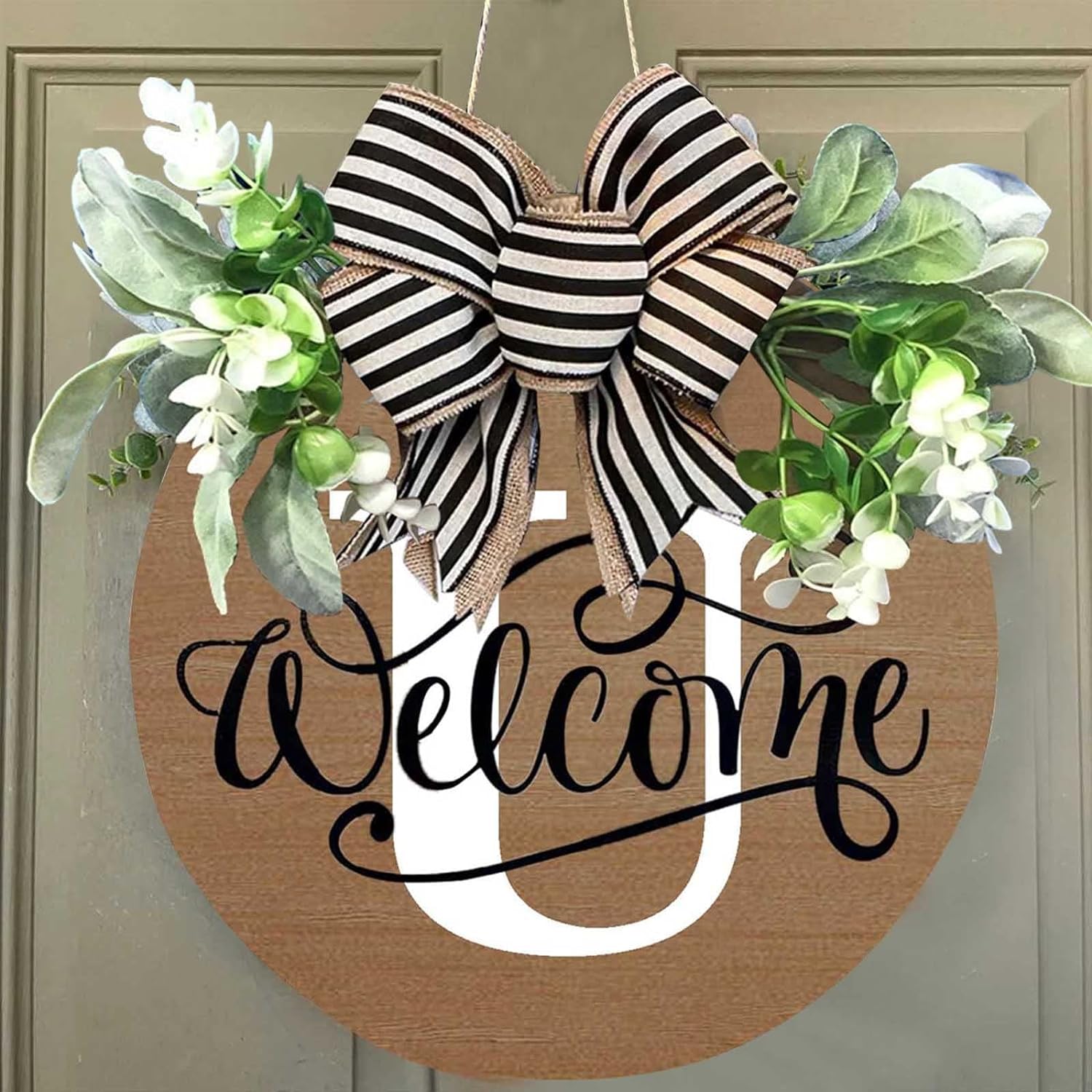 Initial Wreath for Front Door Eucalyptus Summer Door Wreath Welcome ...