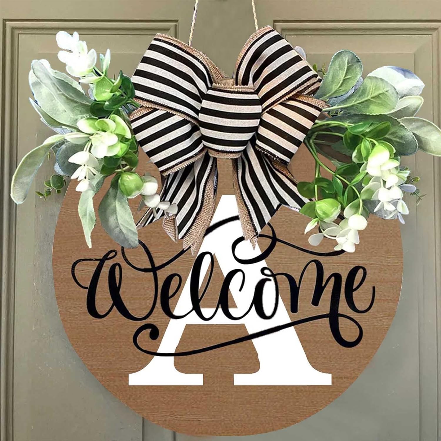 Initial Wreath for Front Door Eucalyptus Summer Door Wreath Welcome ...