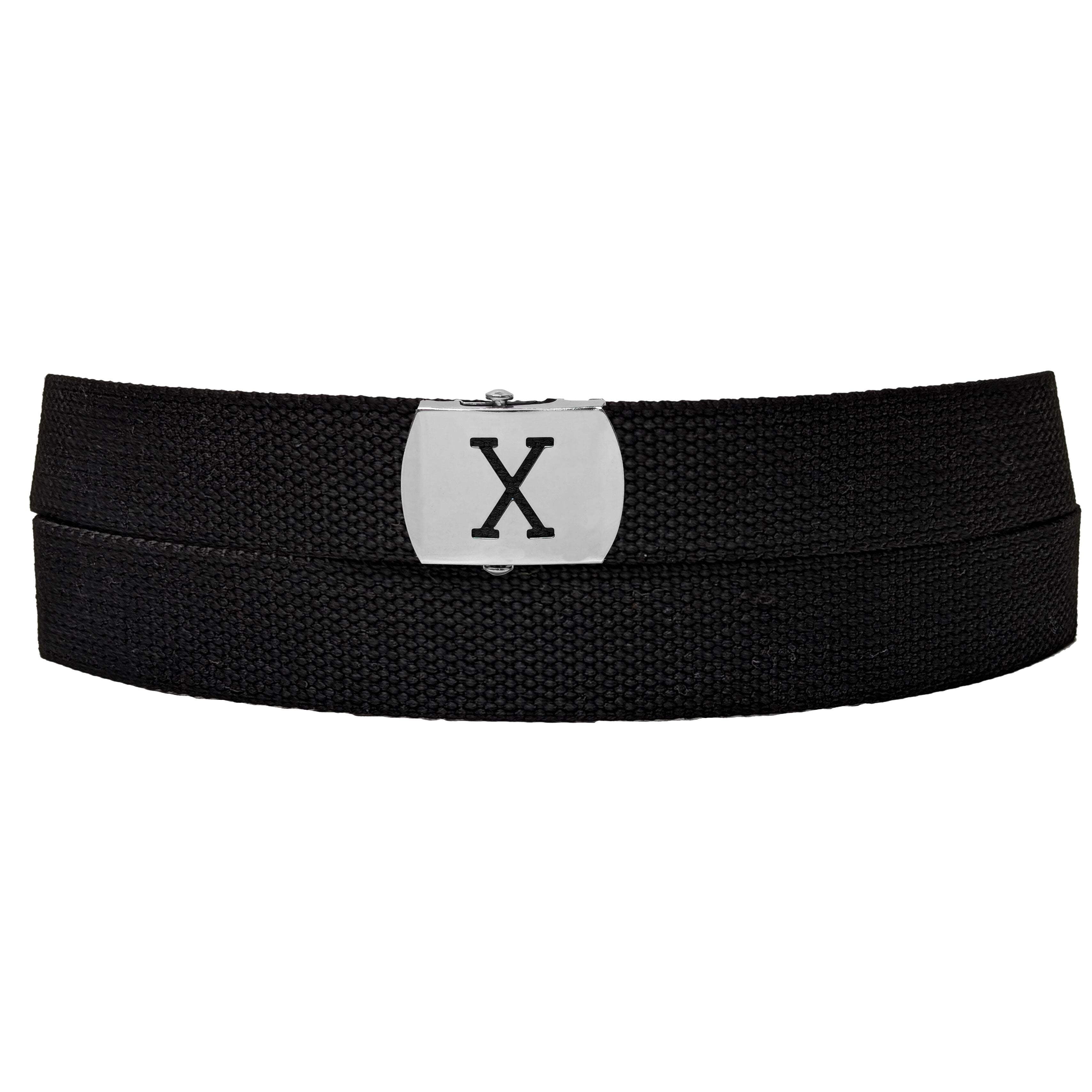 Initial X Buckle Black Adjustable Canvas Web Belt With Metal Buckle 32 ...