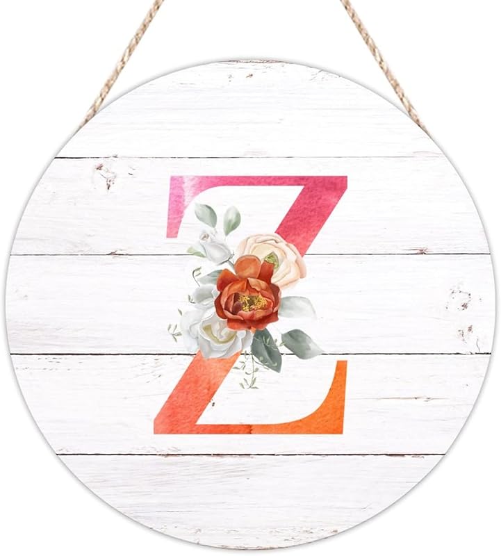Initial Z Red Round Wood Welcome Sign for Front Door Monogram Alphabet ...