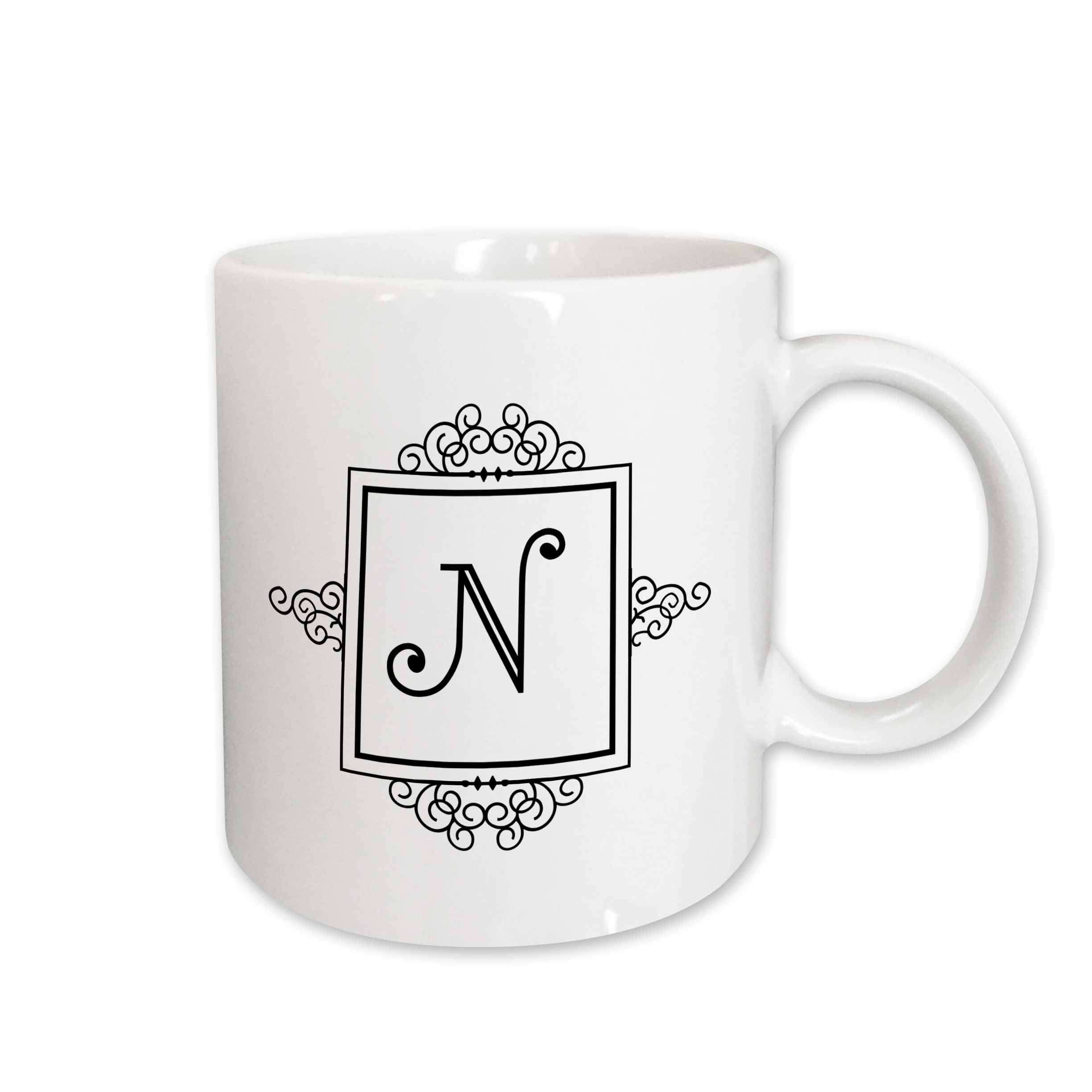 Initial letter N personal monogrammed fancy black and white typography ...