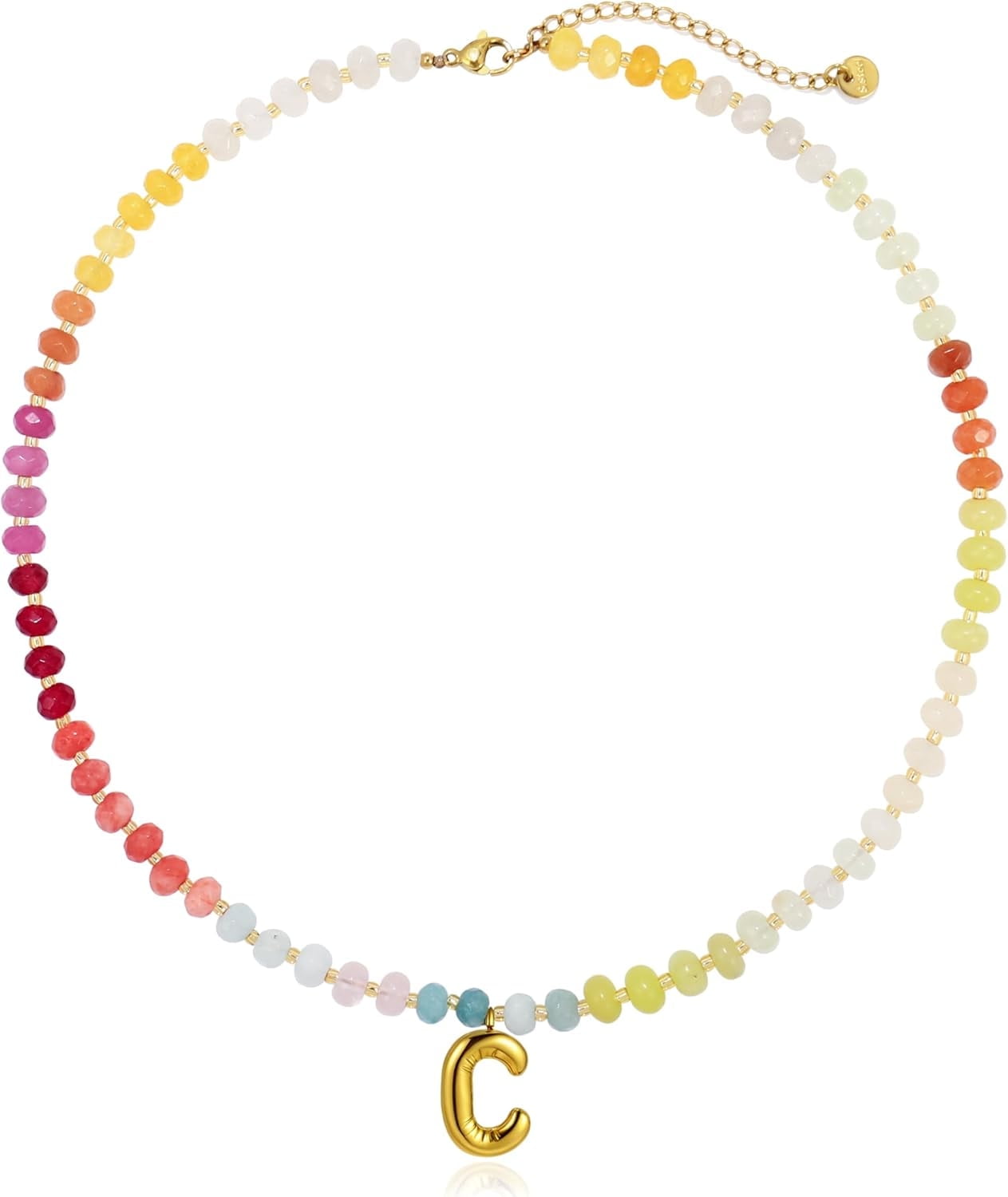 Initials A-Z Colourful Beaded Gemstone Women's Necklace Gold-plated ...