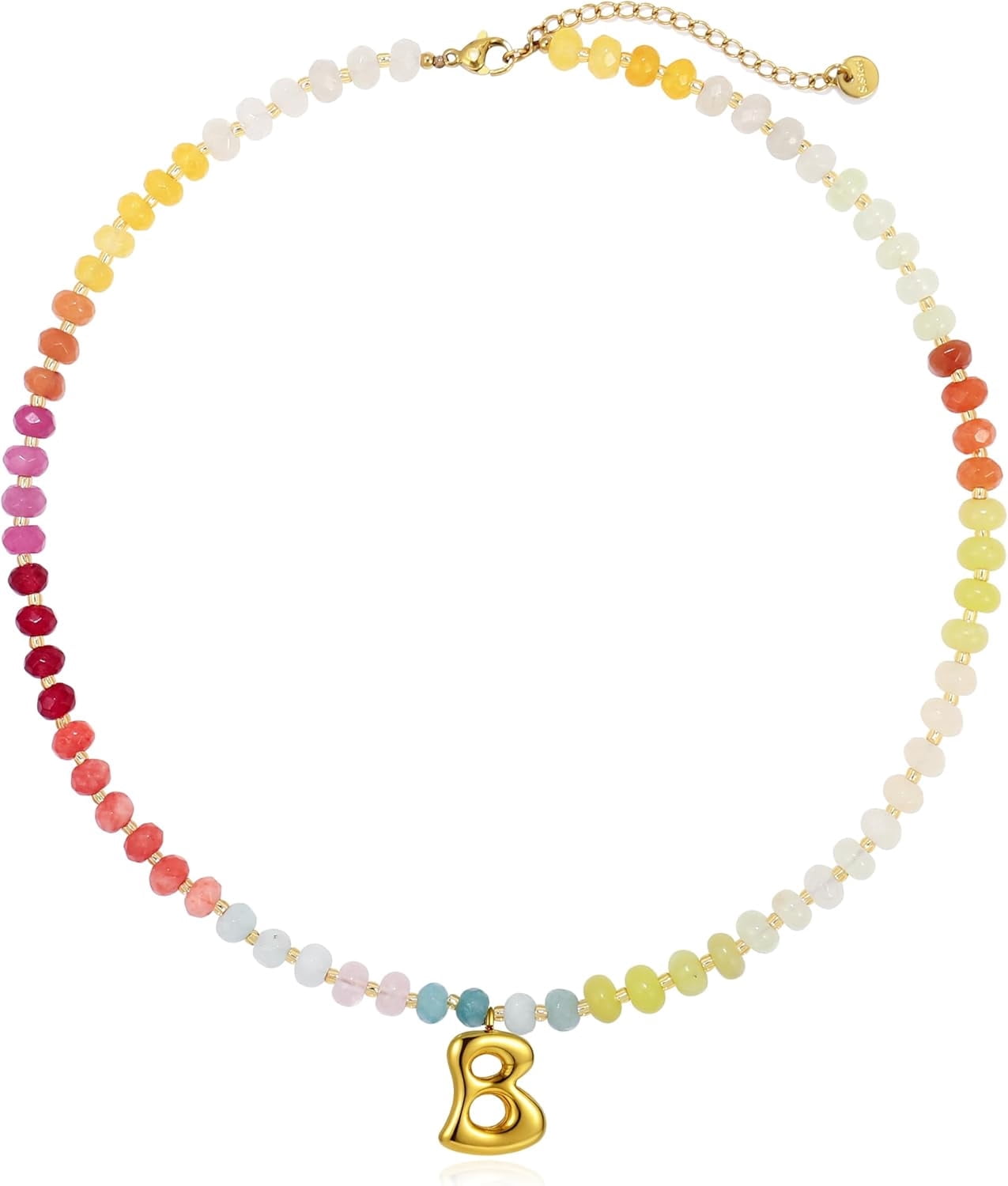 Initials A-Z Colourful Beaded Gemstone Women's Necklace Gold-plated ...
