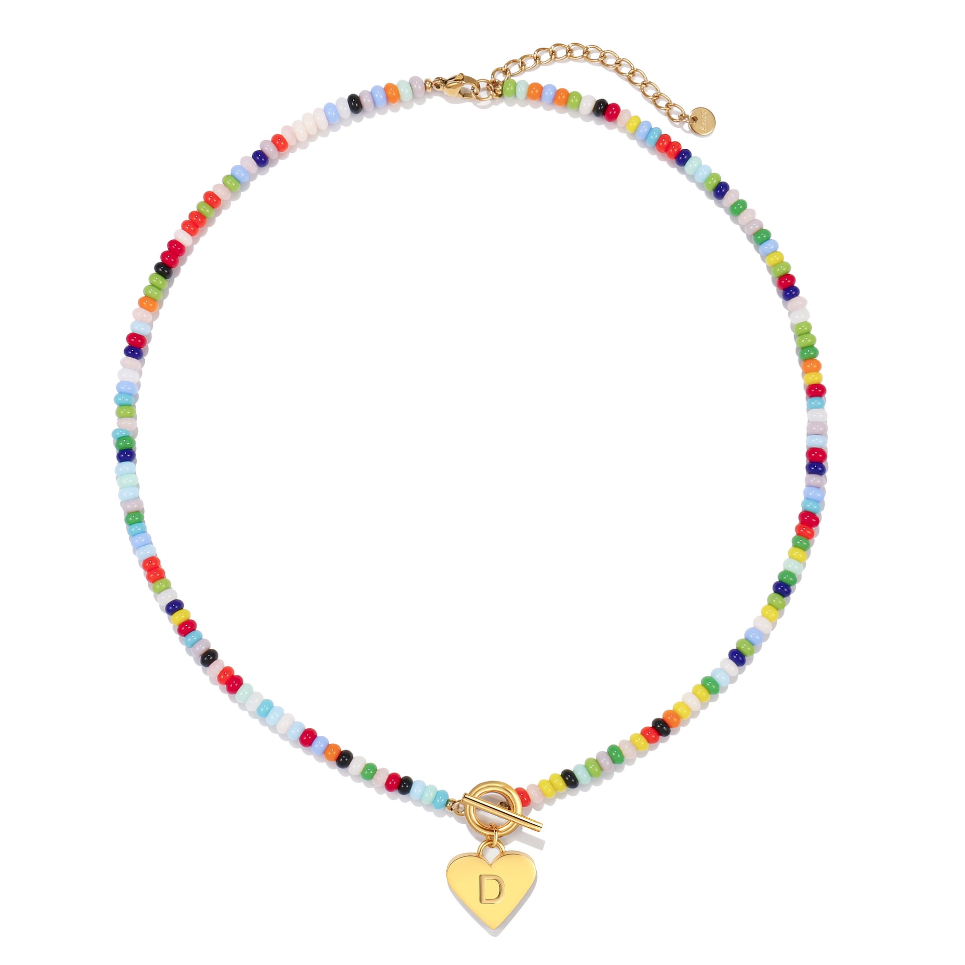 Initials A-Z Colourful Beaded Gemstone Women's Necklace 14K Gold Plated ...