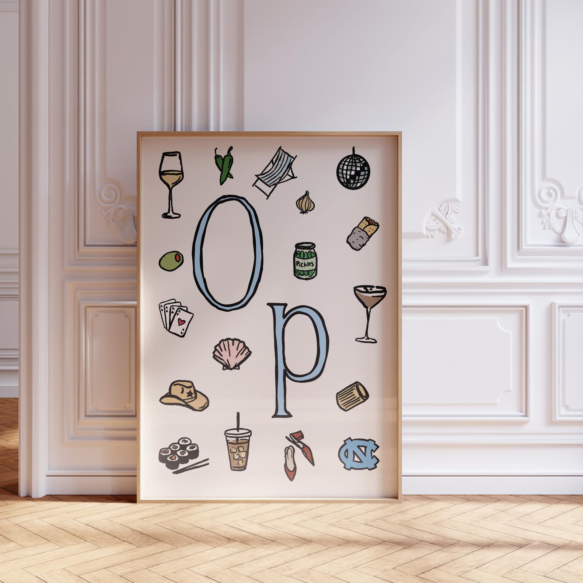 Initials Art Print With Icons, Monogrammed Personal Gift For Birthday ...