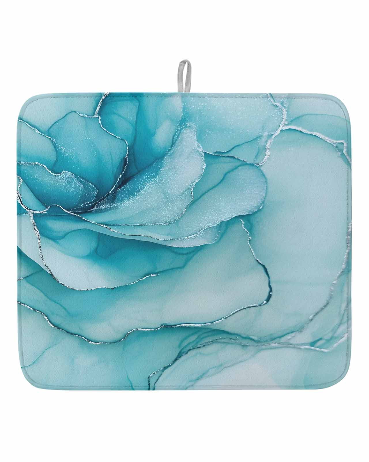 Ink Art Dish Drying Mat 16x18 inch Modern Blue Rose Shape Light Blue ...