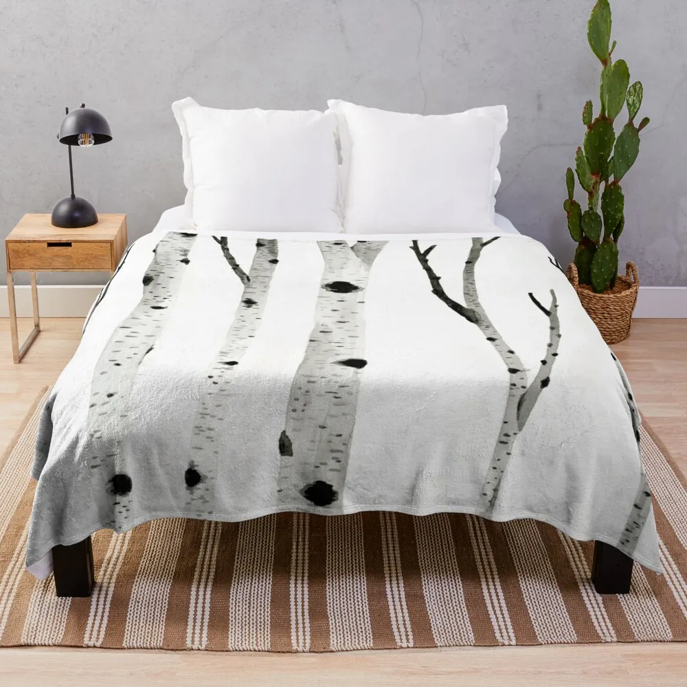 Ink Birch Trees Throw Blanket Furrys Thermals For Travel Flannels Multi ...