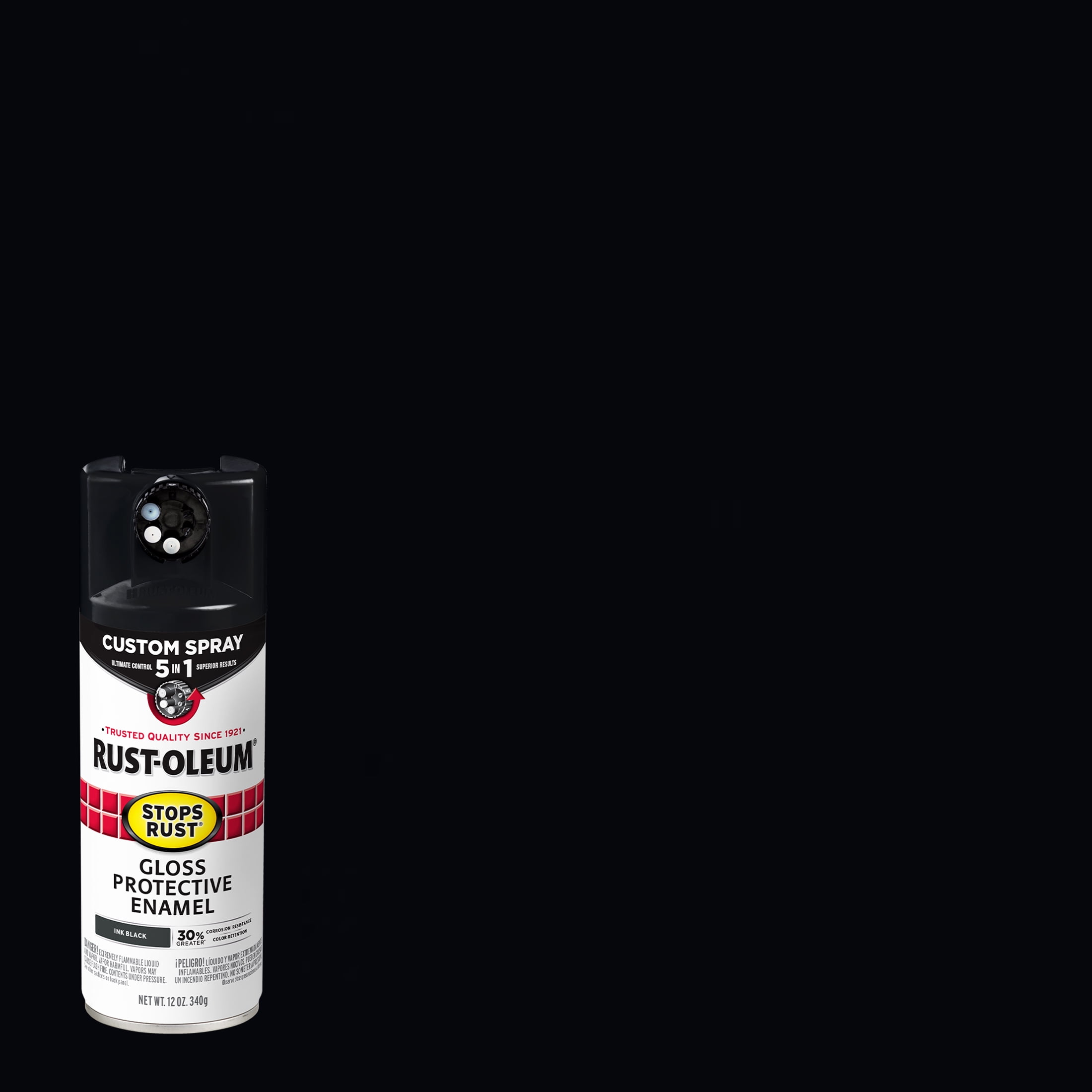 Ink Black, Rust-Oleum Stops Rust Custom Sprays 5 in 1 Gloss Spray Paint ...