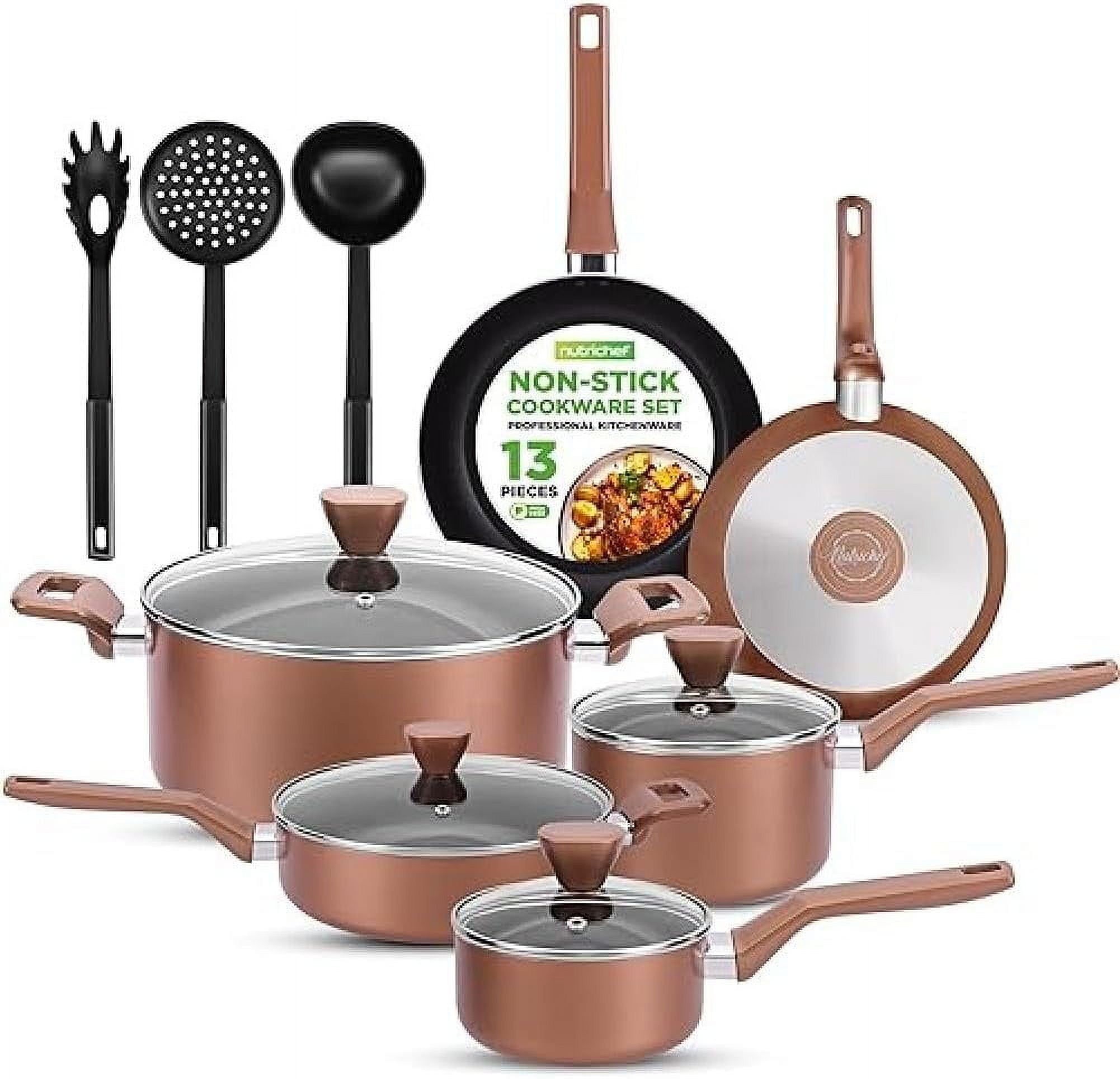 Ink Craft 13-Piece Nonstick Kitchen Cookware Set - PFOA-Free & Heat ...