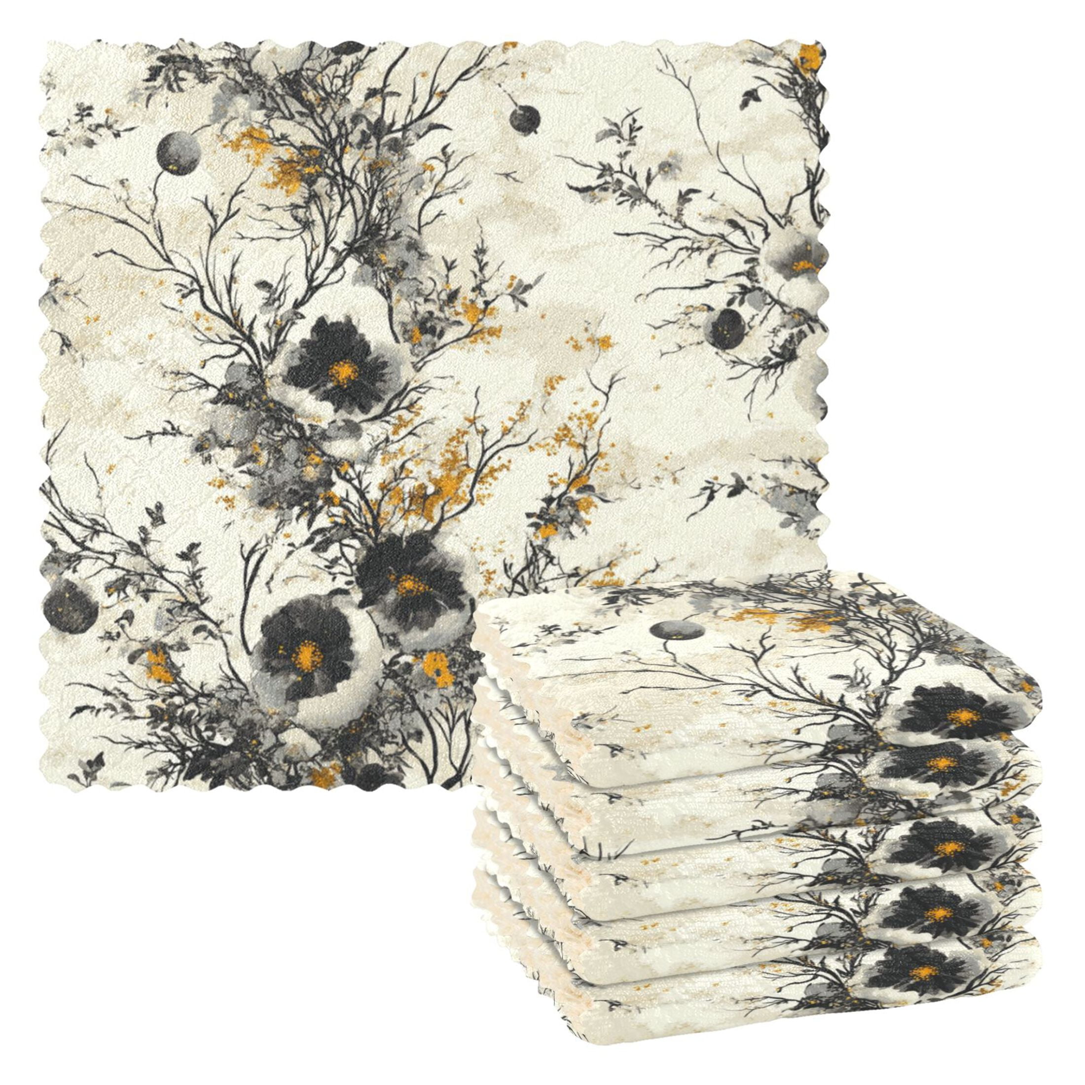 Ink Flowers 6 Pack Kitchen Cleaning Cloths 11'' x 11'', Super Absorbent ...
