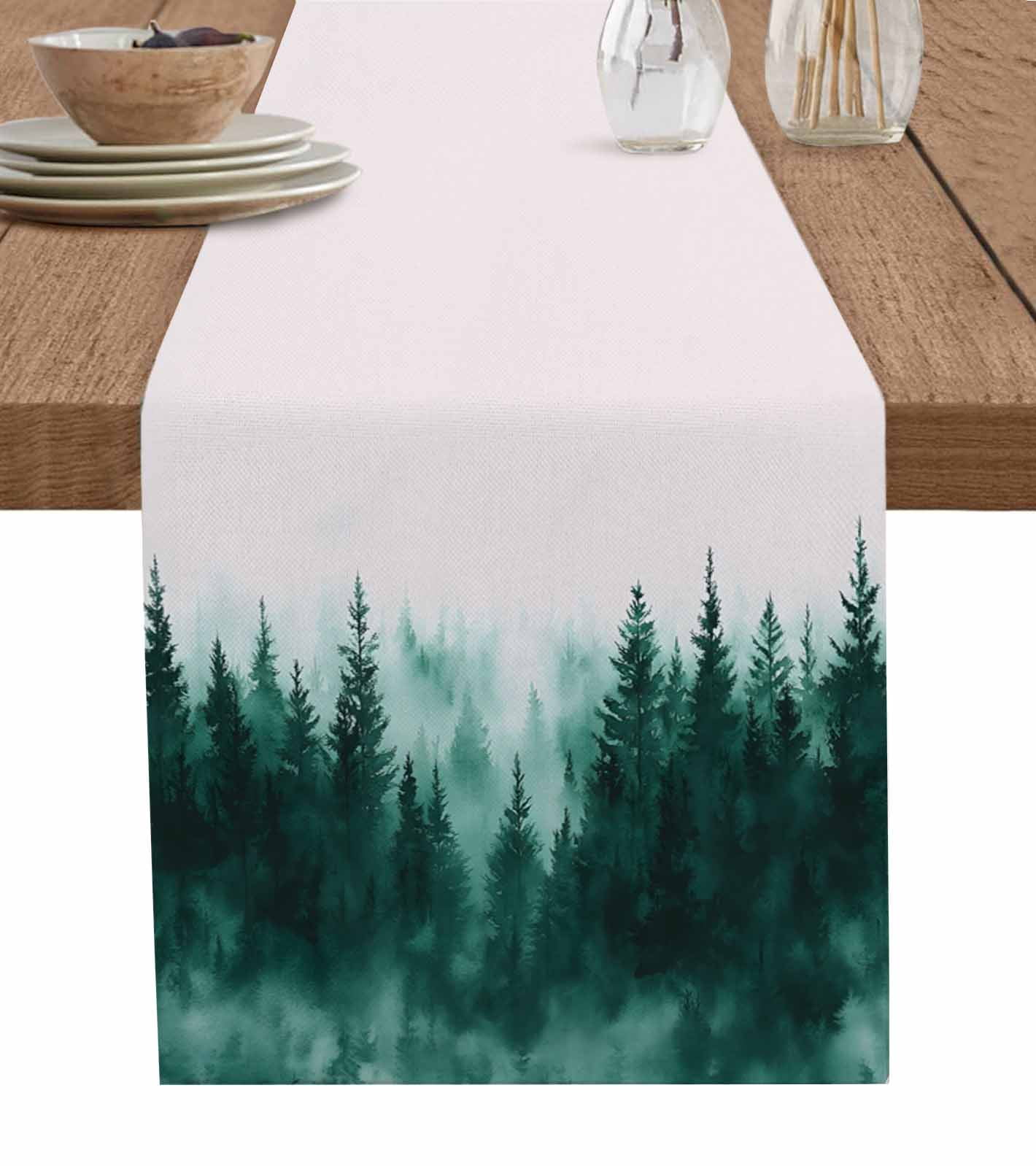 Ink Green Forest Burlap Cotton Table Runner 13x70 Inches Long, Ombre ...