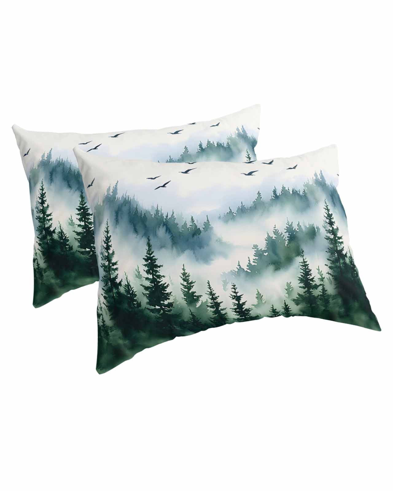 Ink Green Forest Pillow Covers Queen Size 2 Pack, Watercolor Modern ...