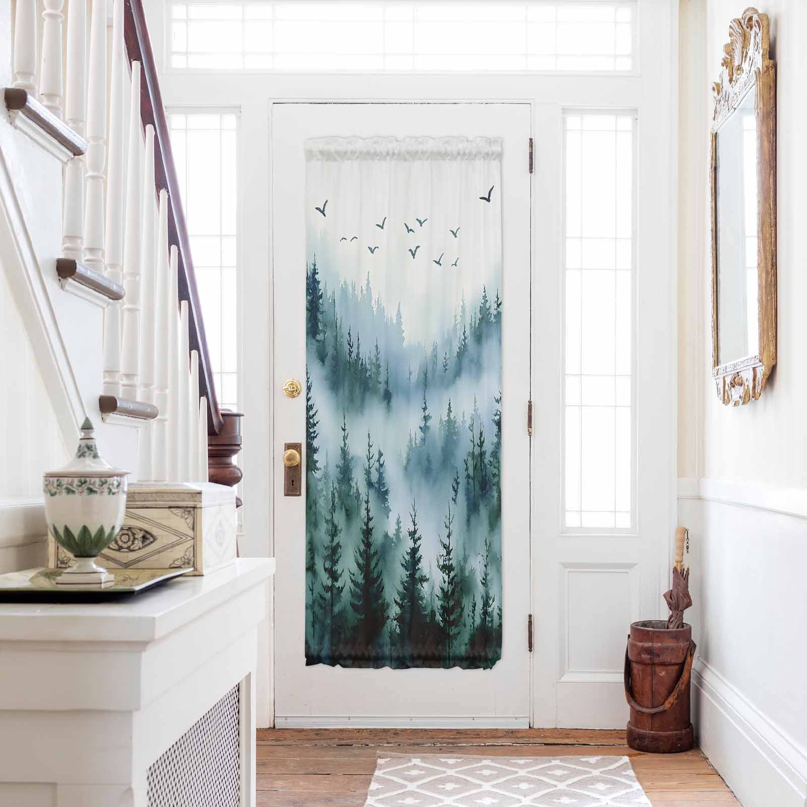 Ink Green Ombre Forest Door Curtains for Door Window, French Sidelight ...