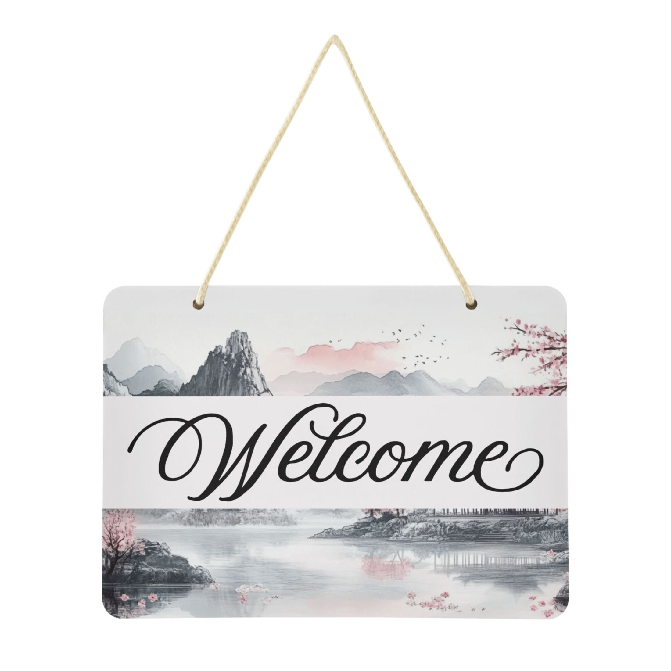 Ink Mountains and Pavilions Welcome Sign Front Door PVC 14x10 inch ...