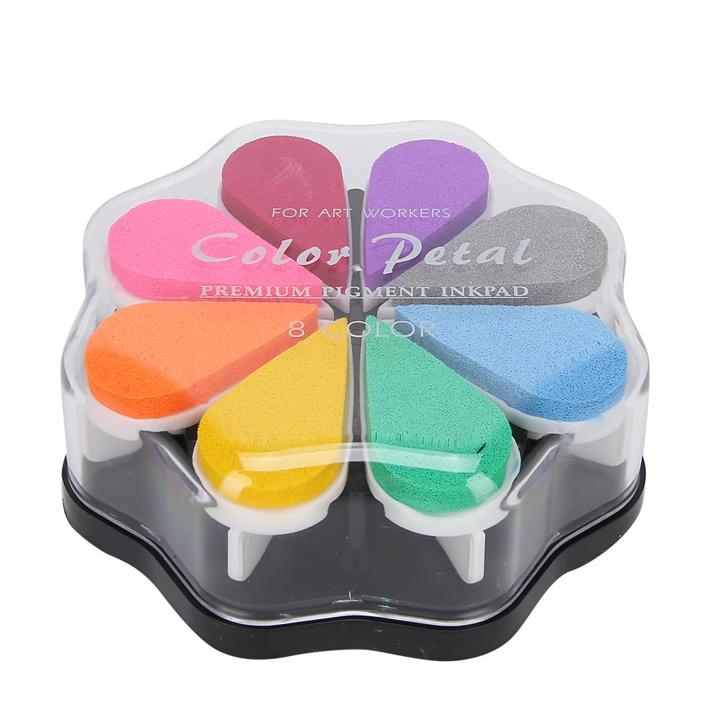 Ink Pad,8 Colors Petal Shape Schedule Book Scrapbook Colorful DIY Ink ...