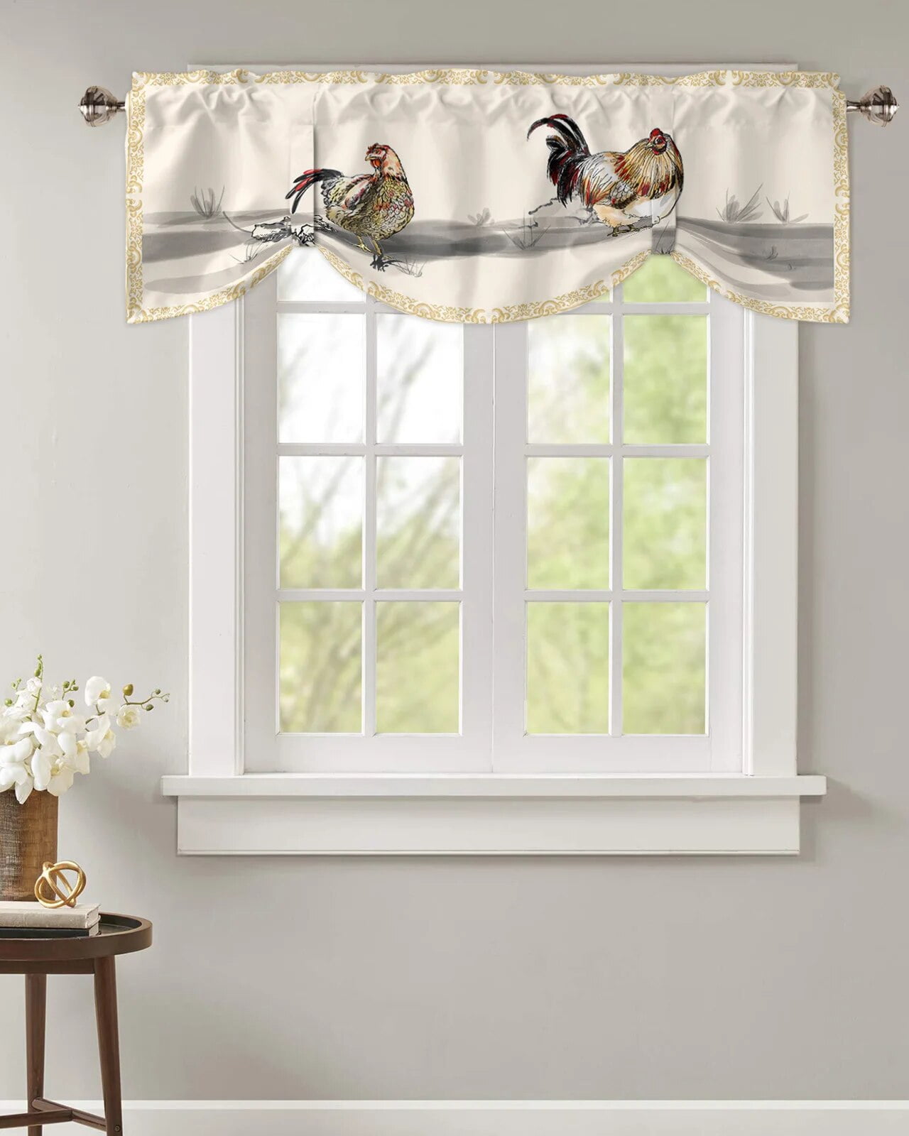 Ink Painting Animal Chicken Small Curtain Rod Pocket Short Curtains ...