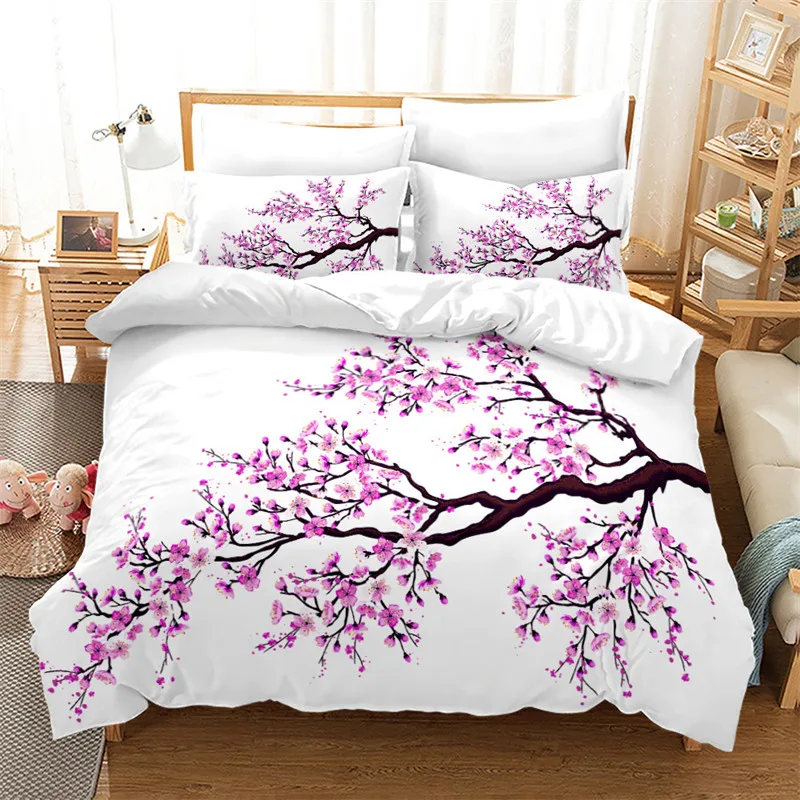 Ink Painting Duvet Cover Japanese Style Mount Fuji Comforter Cover Red ...
