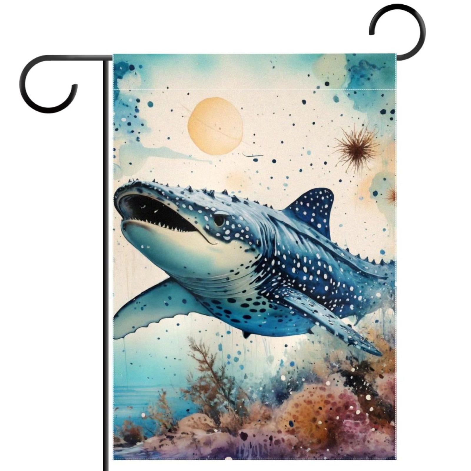 Ink Painting Sea Animals Whale Pattern Double Sided Garden Flag ...