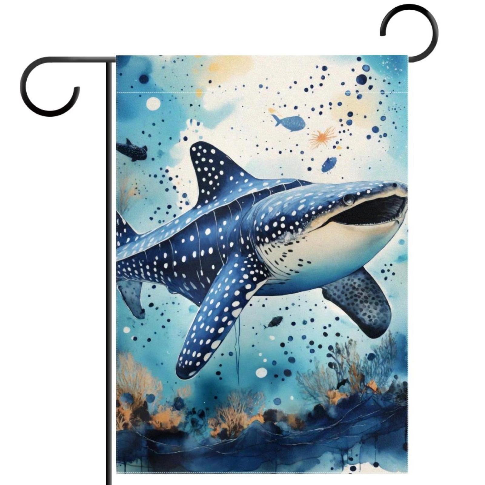 Ink Painting Sea Animals Whale Sharks Double Sided Garden Flag ...