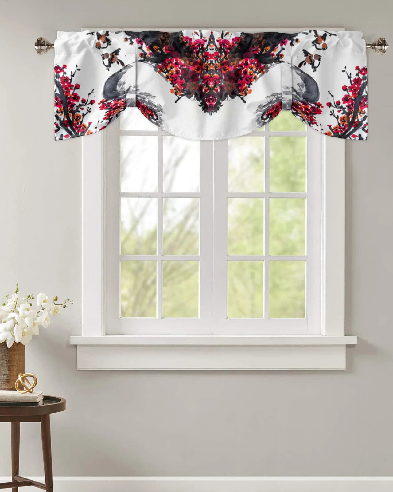 Ink Painting Sparrow Plum Blossom Window Valance Curtain Kitchen Cafe ...