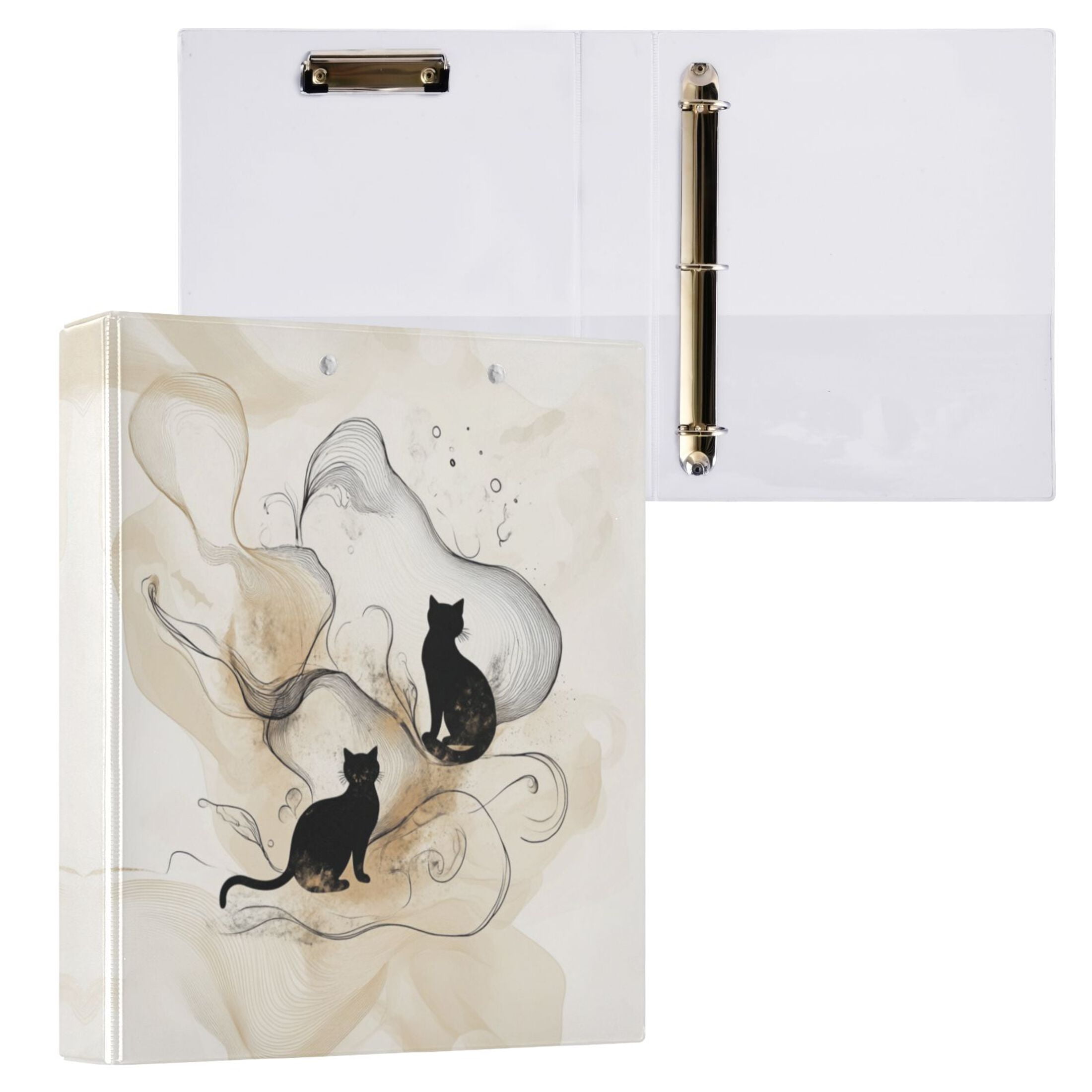 Ink Painting Style Cat 3 Ring Hardcover Binders 1.5in Round Rings for ...