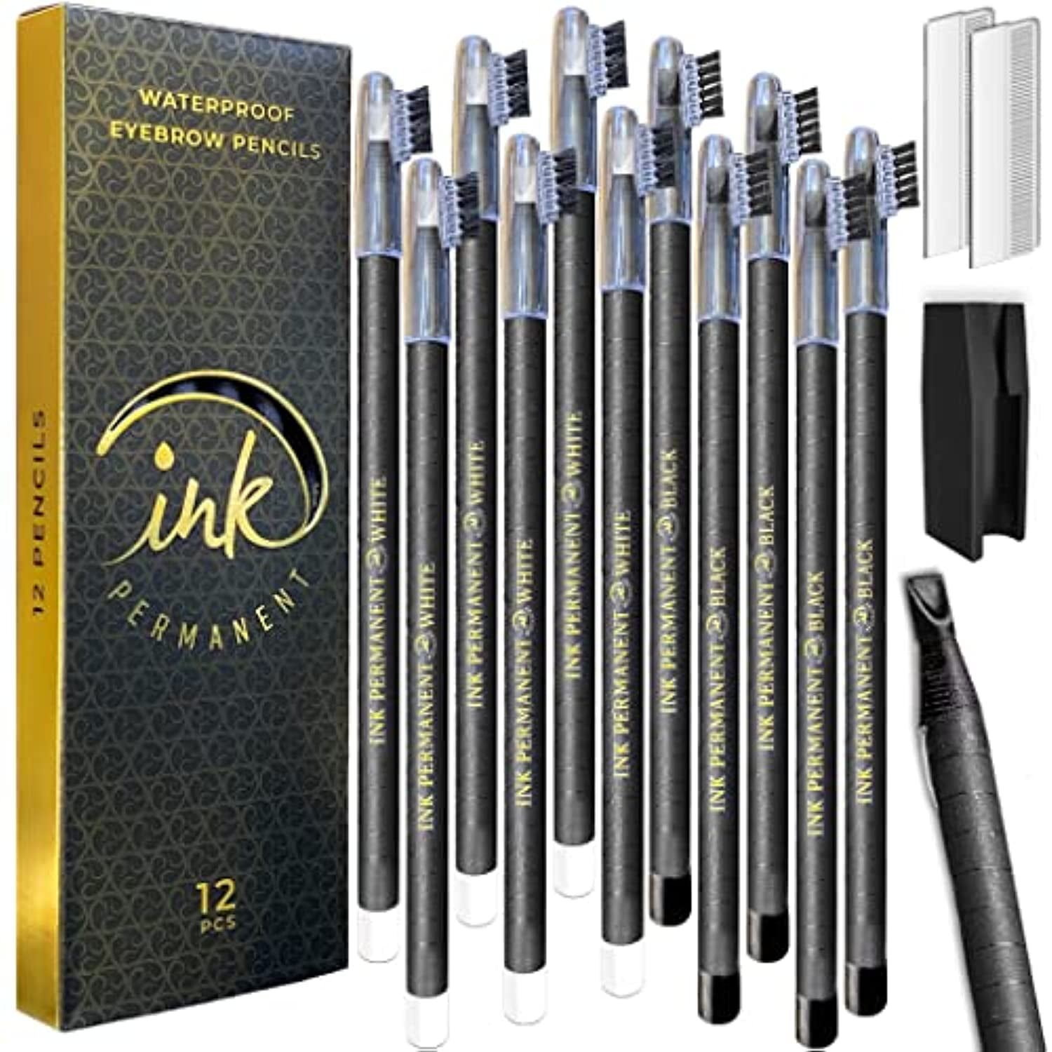 Ink Permanent Waterproof Eyebrow Mapping Pencils, Microblading & Blades ...