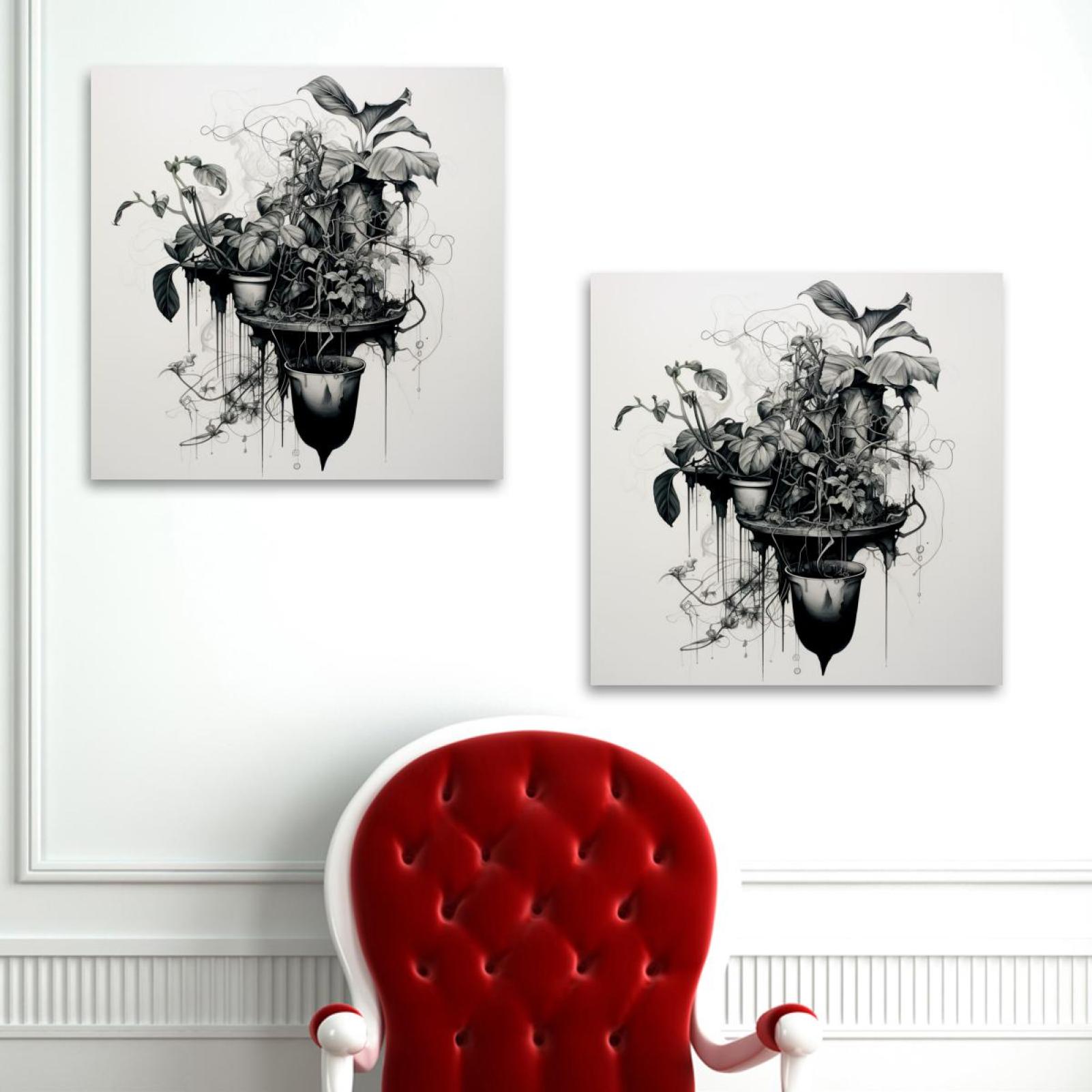 Ink Plant Pattern 2PC Canvas Wall Art Paintings for Living Room Canvas ...