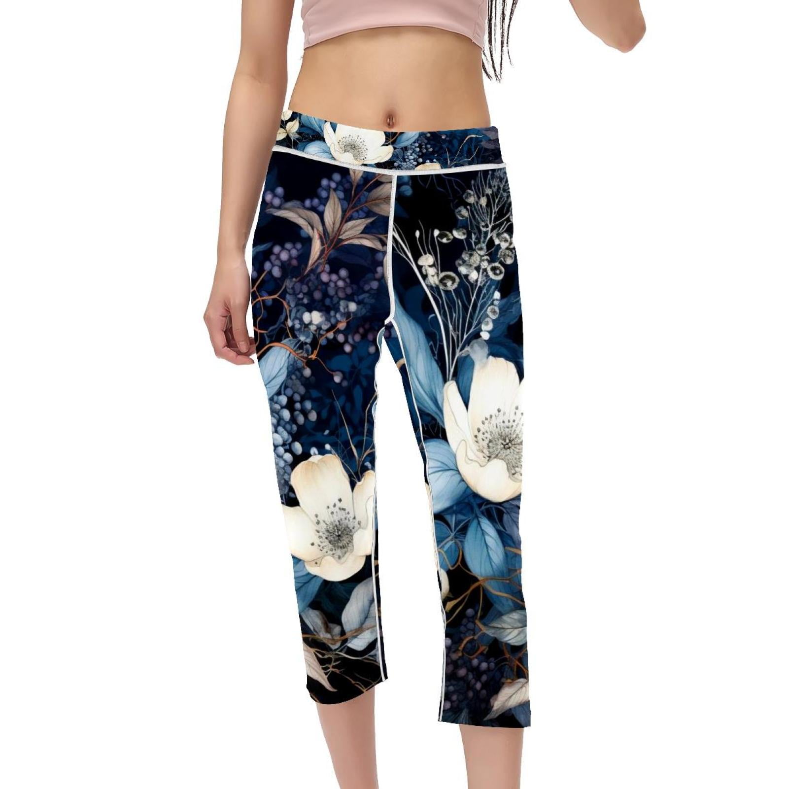 Ink Plants High Waist Capris Gym Pants - Not See-Through Printed ...