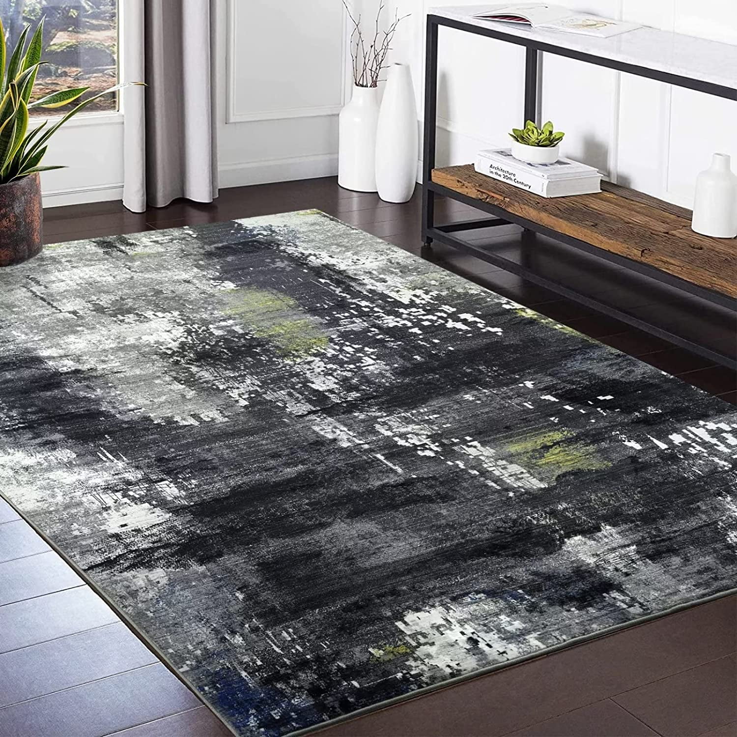 Ink Print Area Rug, Modern 8x10 Gradient Abstract Carpet with Chic ...
