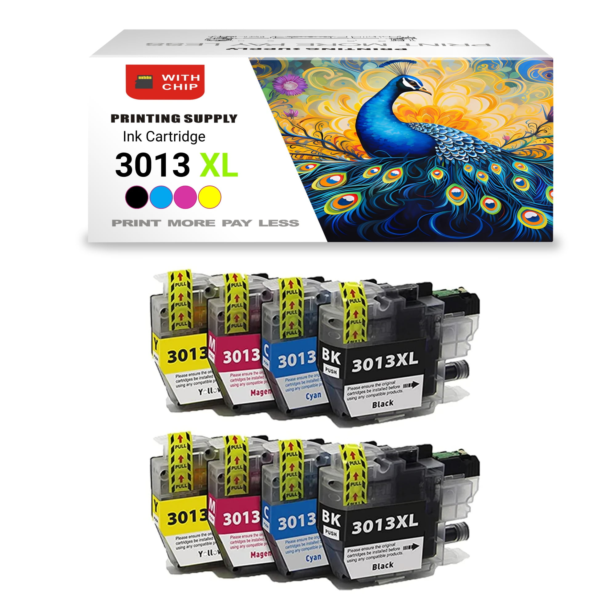 Ink Printer Cartridge, for MFC-J497DW, Black/Tri-Color, 8 Pack ...