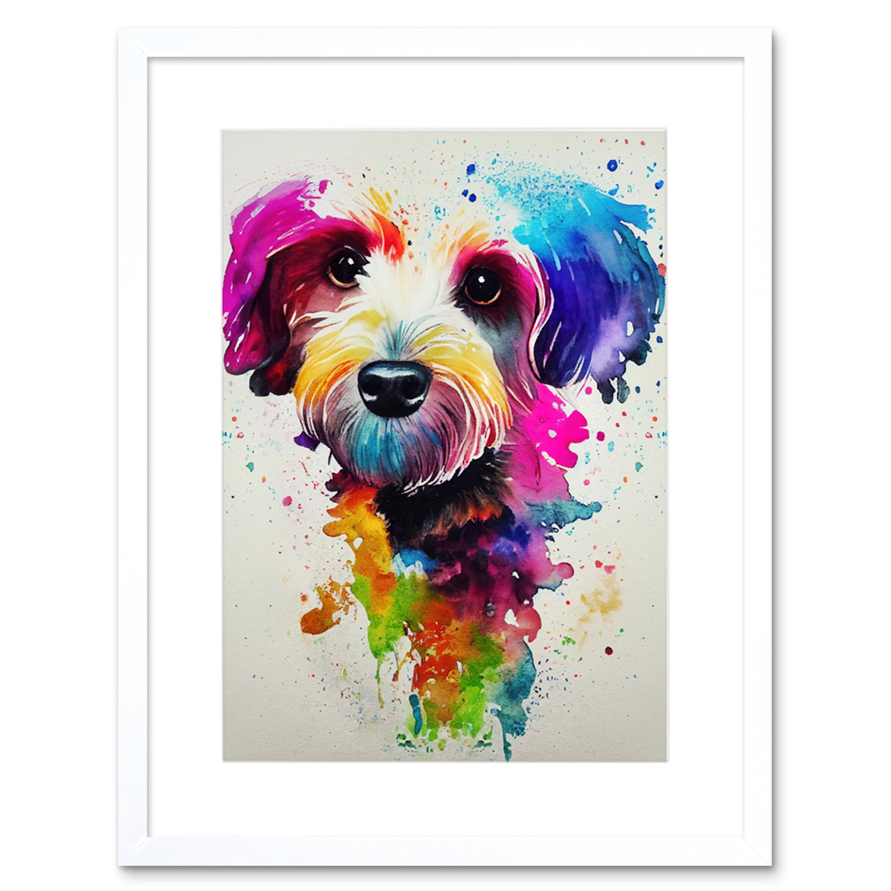 Ink Splatter Cockapoo Dog Watercolour Painting Artwork Framed Wall Art ...