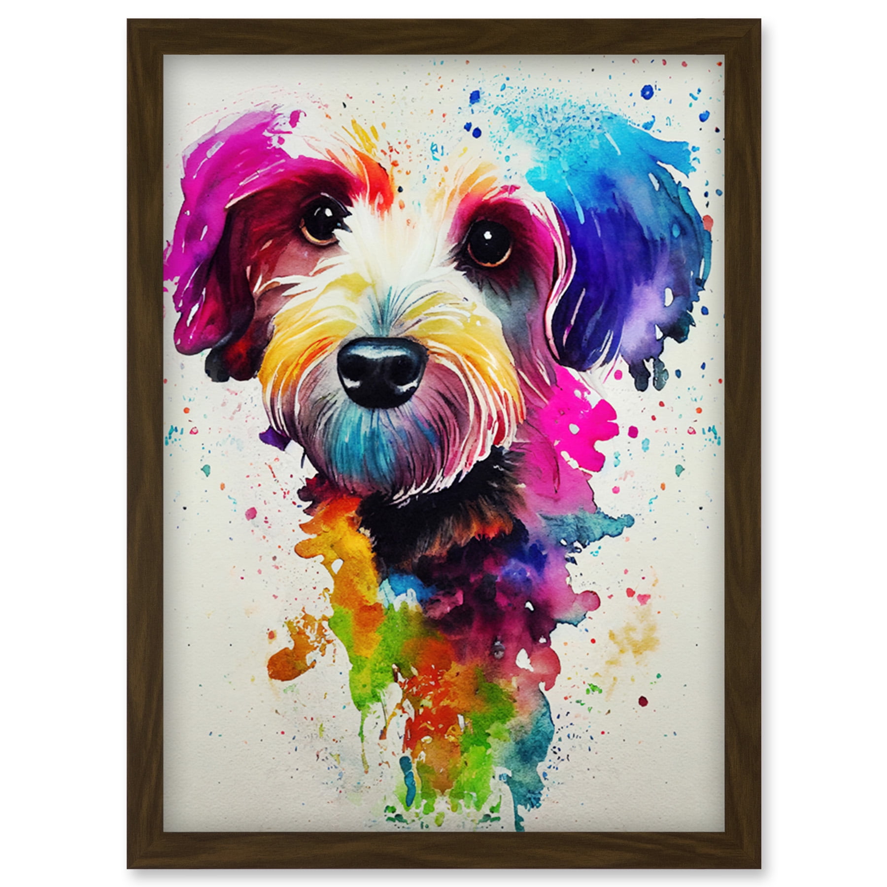 Ink Splatter Cockapoo Dog Watercolour Painting Artwork Framed Wall Art ...