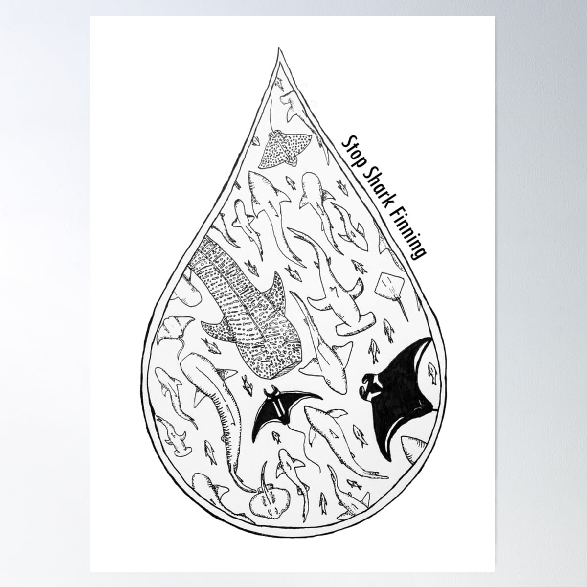 Ink Stop Shark Finning With Text In Black Poster Wall Art, Modern Wall ...