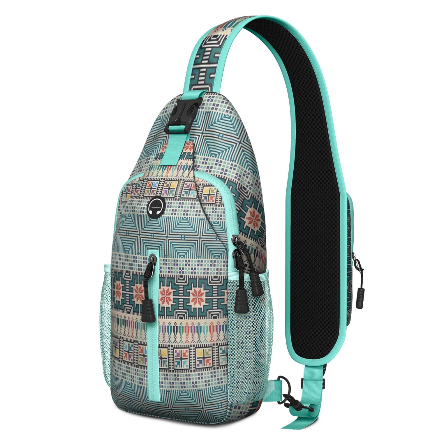 Ink Style Rustic Sling Bag, Vintage Folk Crossbody Backpack with Wood ...