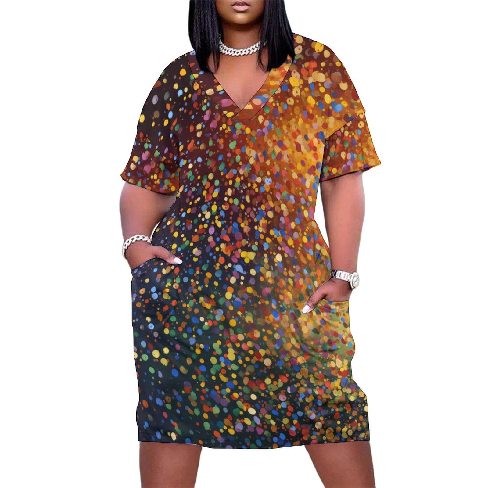 Ink Texture Watercolor Summer Sundress for Curve Women Casual Pattern ...