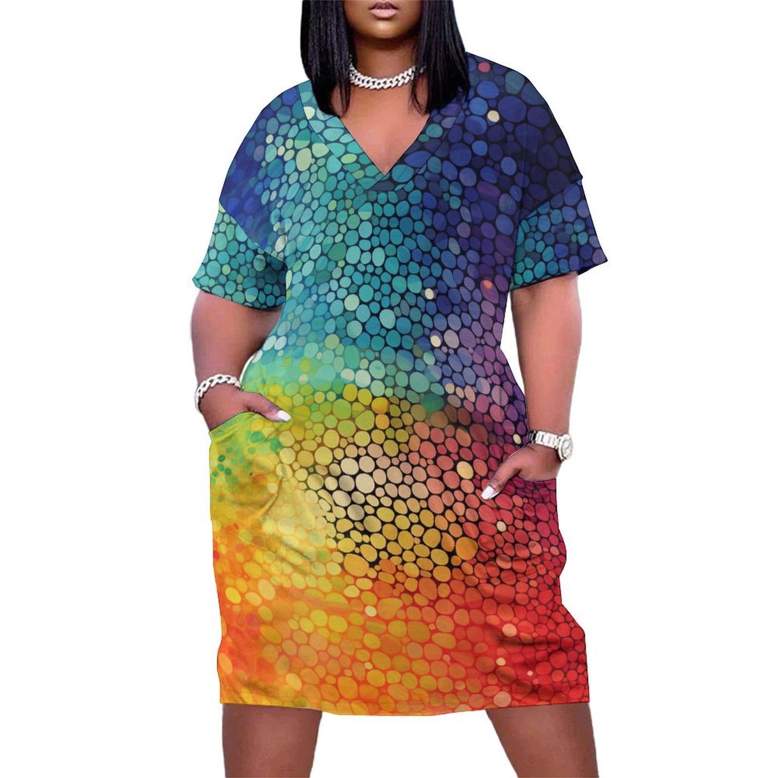 Ink Texture Watercolor Summer Sundress for Curve Women Casual Pattern ...