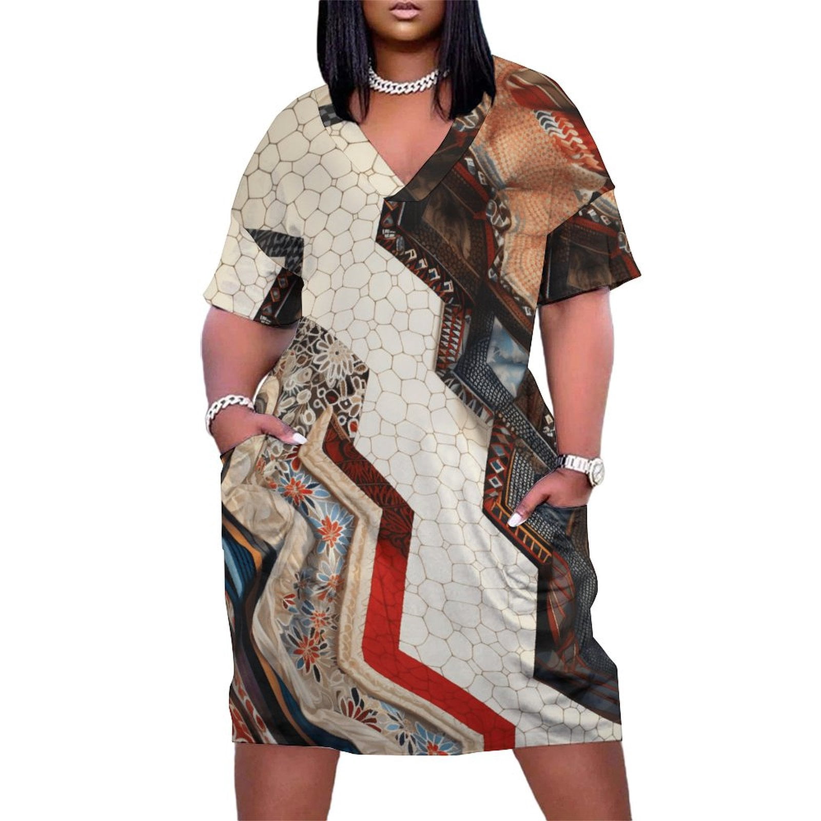 Ink Texture Watercolor Summer Sundress for Curve Women Casual Pattern ...