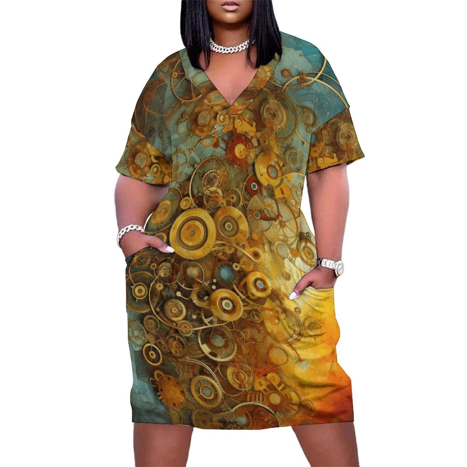 Ink Texture Watercolor Women's Loose Short Sleeve Dress Casual Summer ...