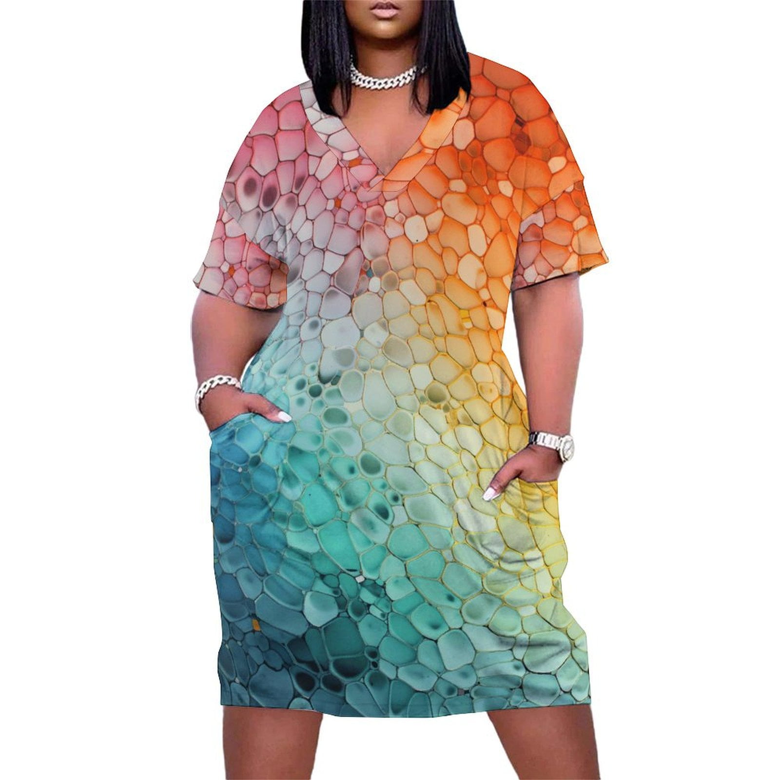 Ink Texture Watercolor Women's Summer Short Sleeve Casual Dresses Party ...