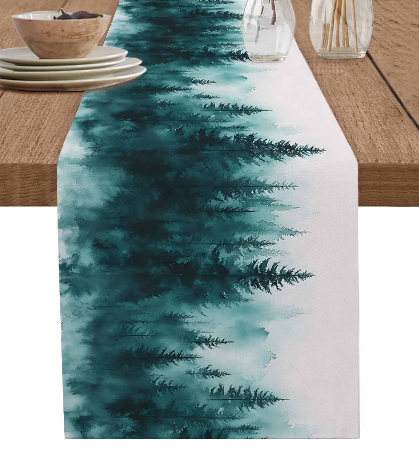 Ink Turquoise Forest Table Runner 70 Inches, Ombre Tree Abstract Art ...