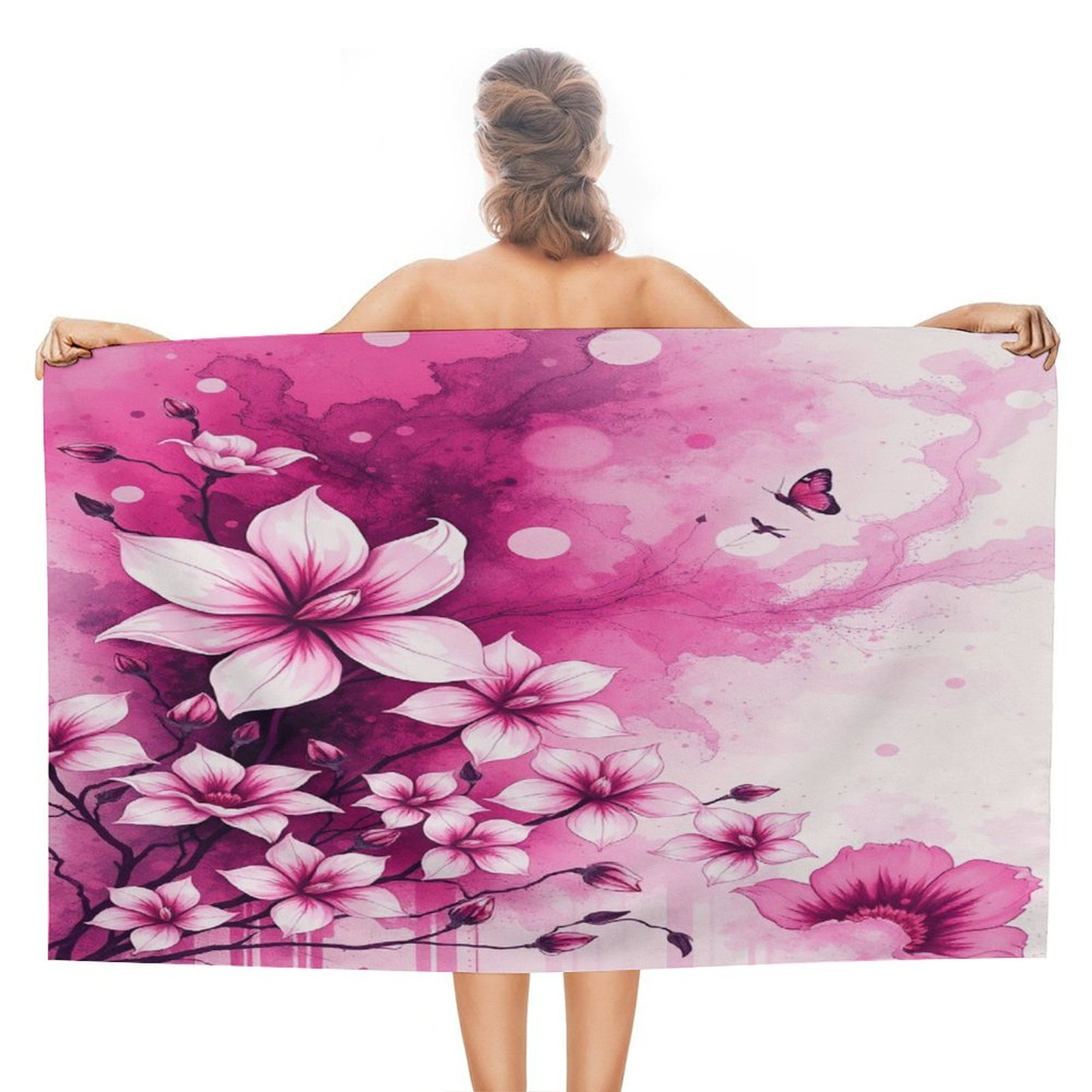 Ink Wash Flower Beach Blanket Soft Absorbent Lightweight Long Wide ...