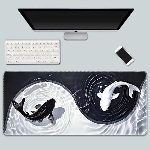 Ink Wash Yin Yang Koi Fish Desk Mat, Artistic Gaming Mouse Pad ...