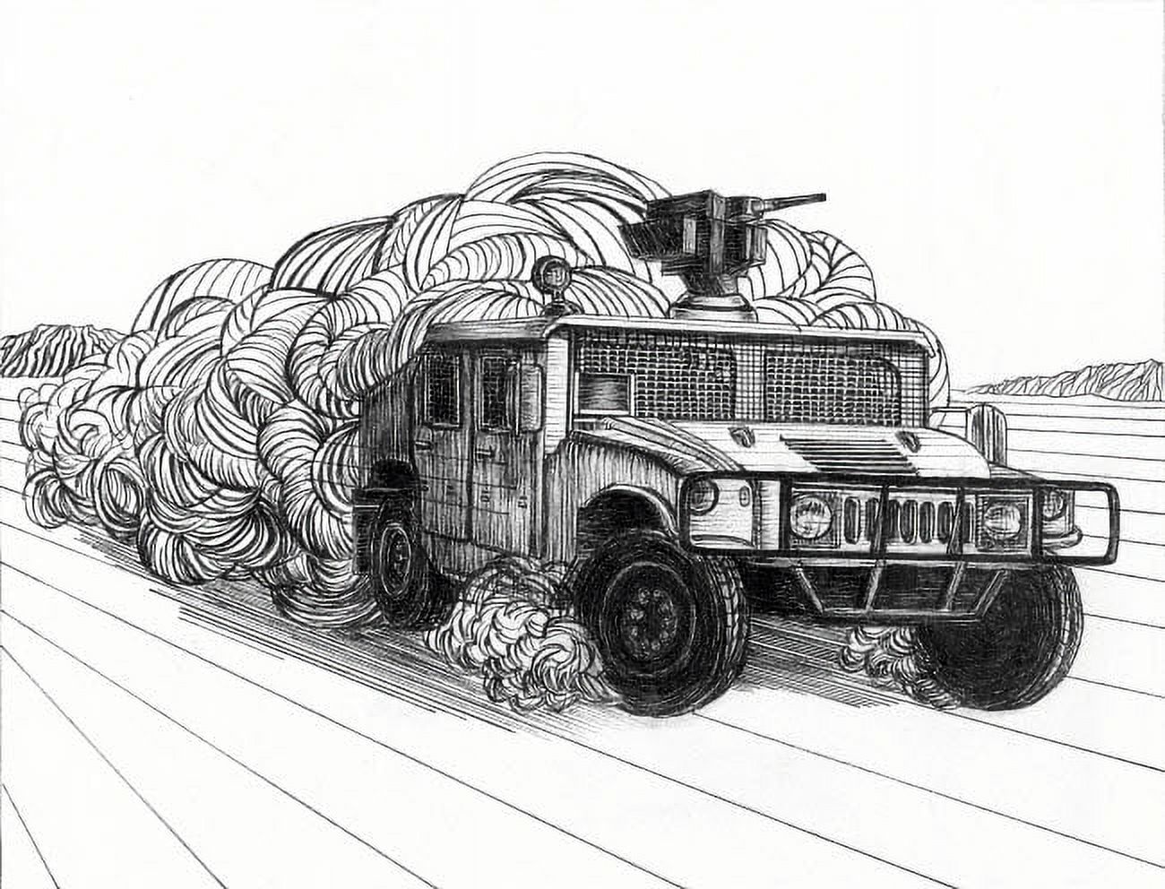 Ink drawing of a humvee driving on a dusty path Poster Print by Photon ...