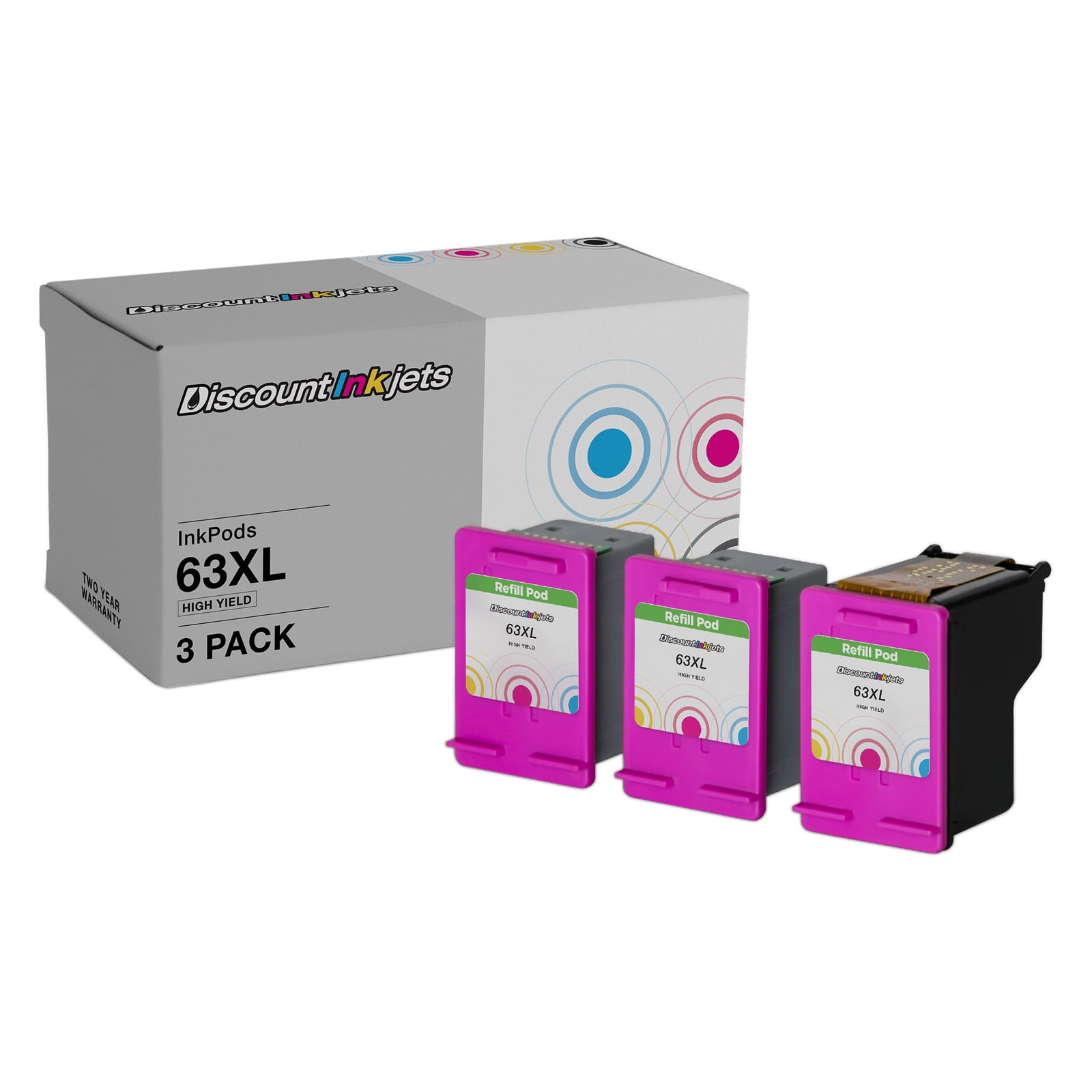 InkPods Ink Cartridge Replacements for HP 63XL 63, Deskjet 3-Pack Color ...