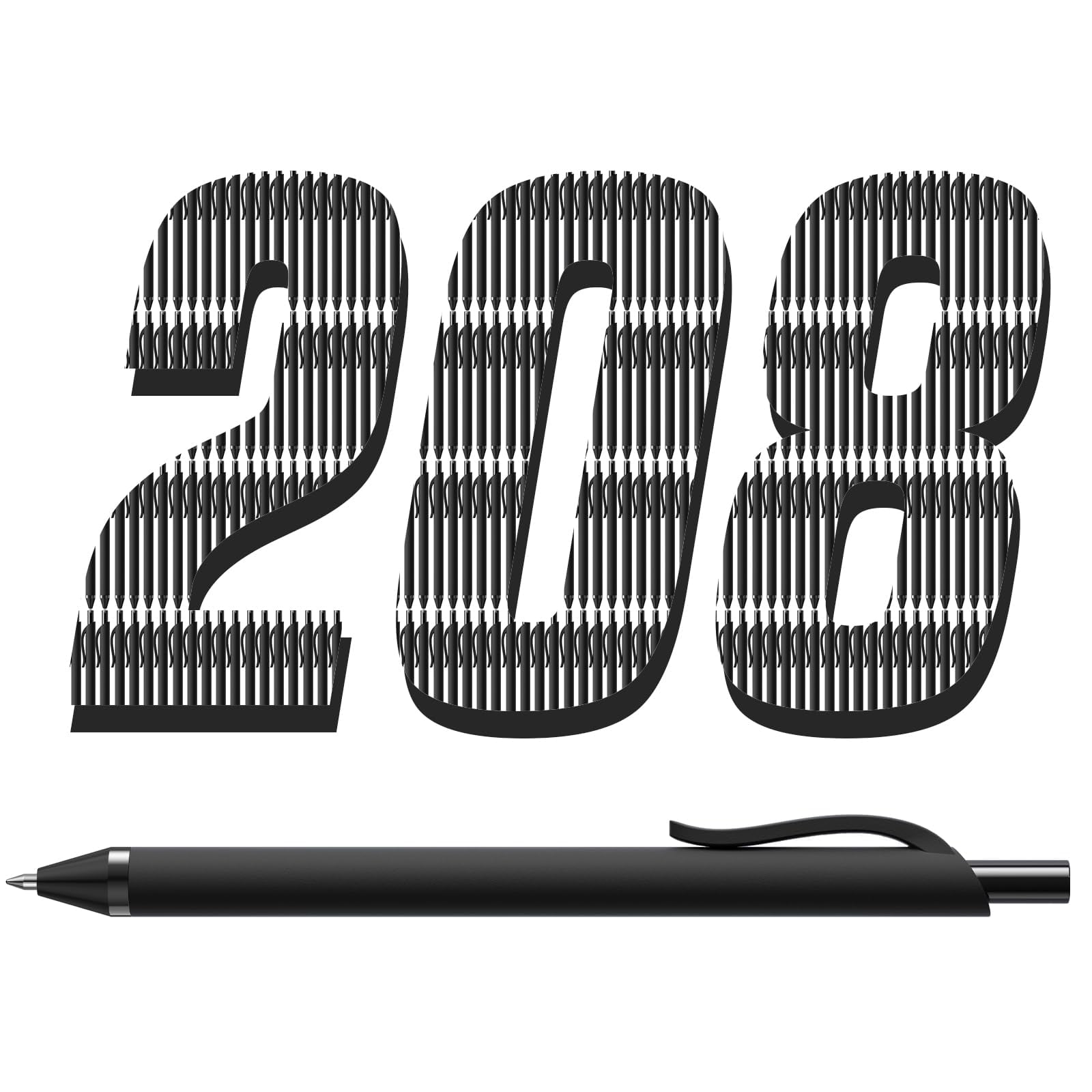 InkSlick 208 Pack Black Pens - Bulk Pens, Medium Point Ballpoint Pens ...